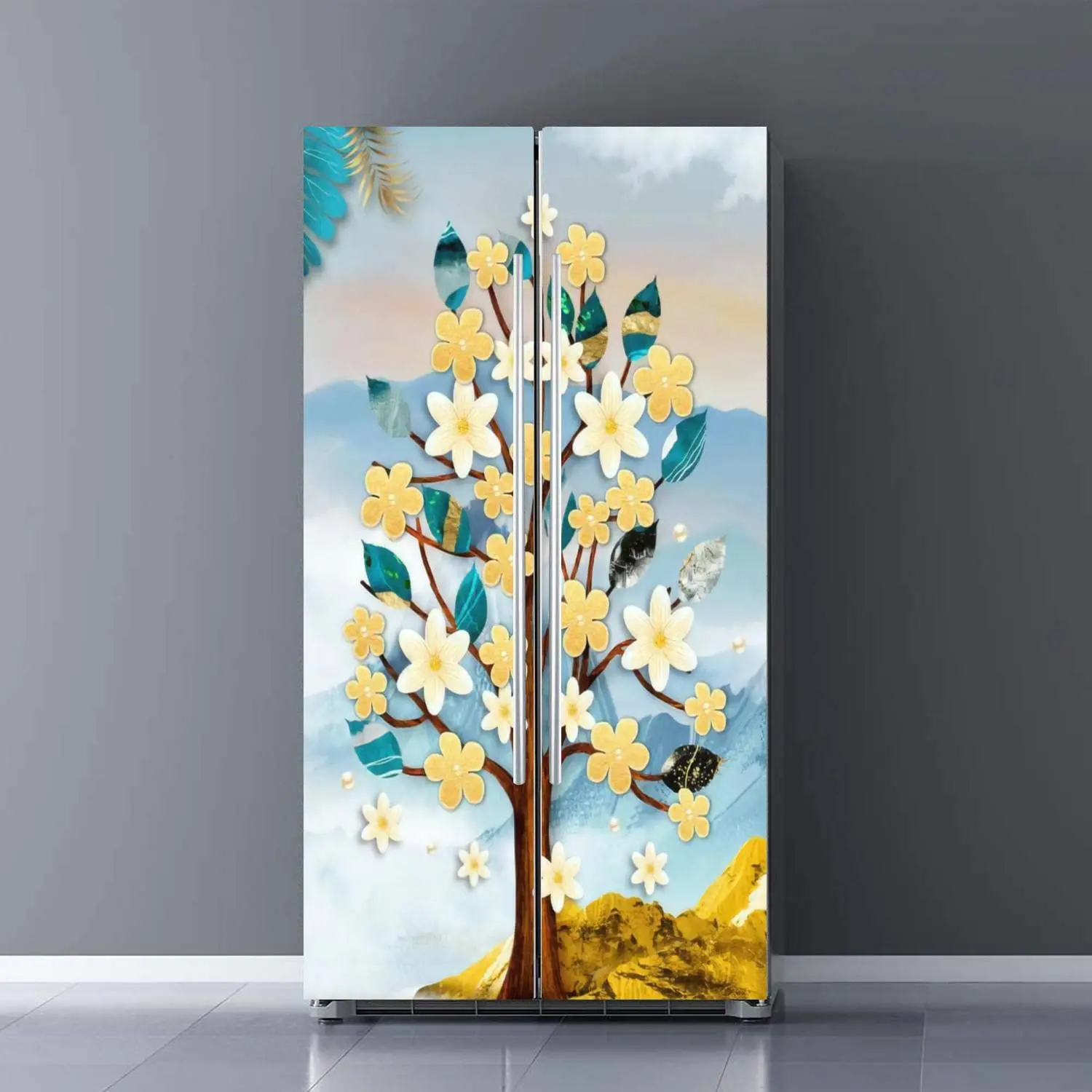 Golden Flower Refrigerator Magnet Full Door Cover Psychedelic Floral ...