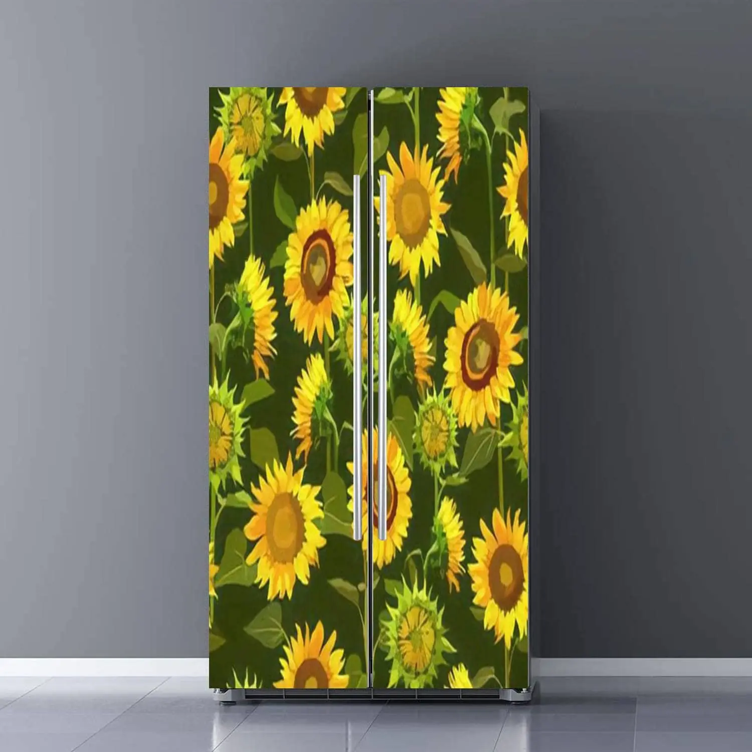 Golden Flower Refrigerator Magnet Full Door Cover Psychedelic Floral ...