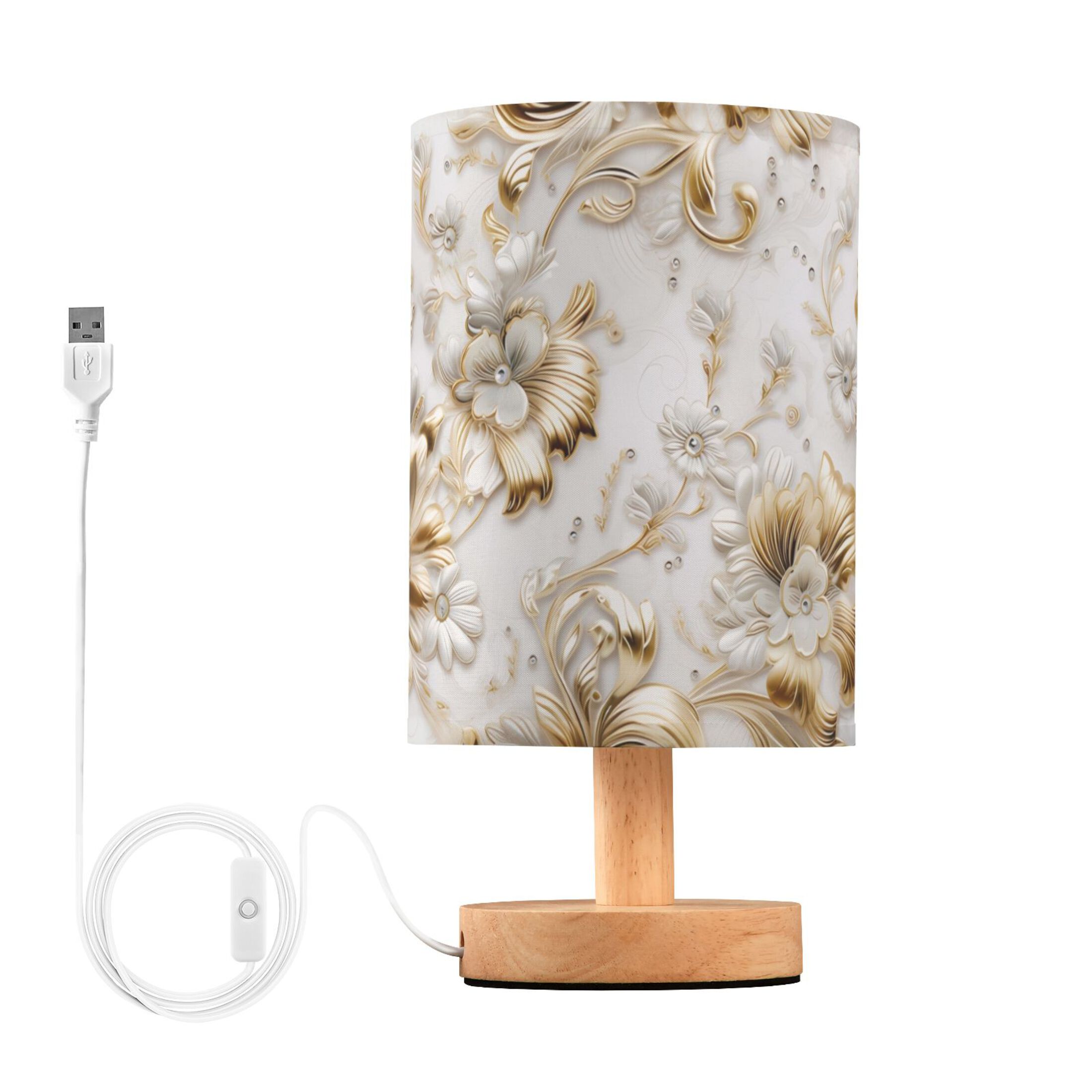 Golden Flowers Bedside Table Lamp LED Warm Lights with USB Charging ...