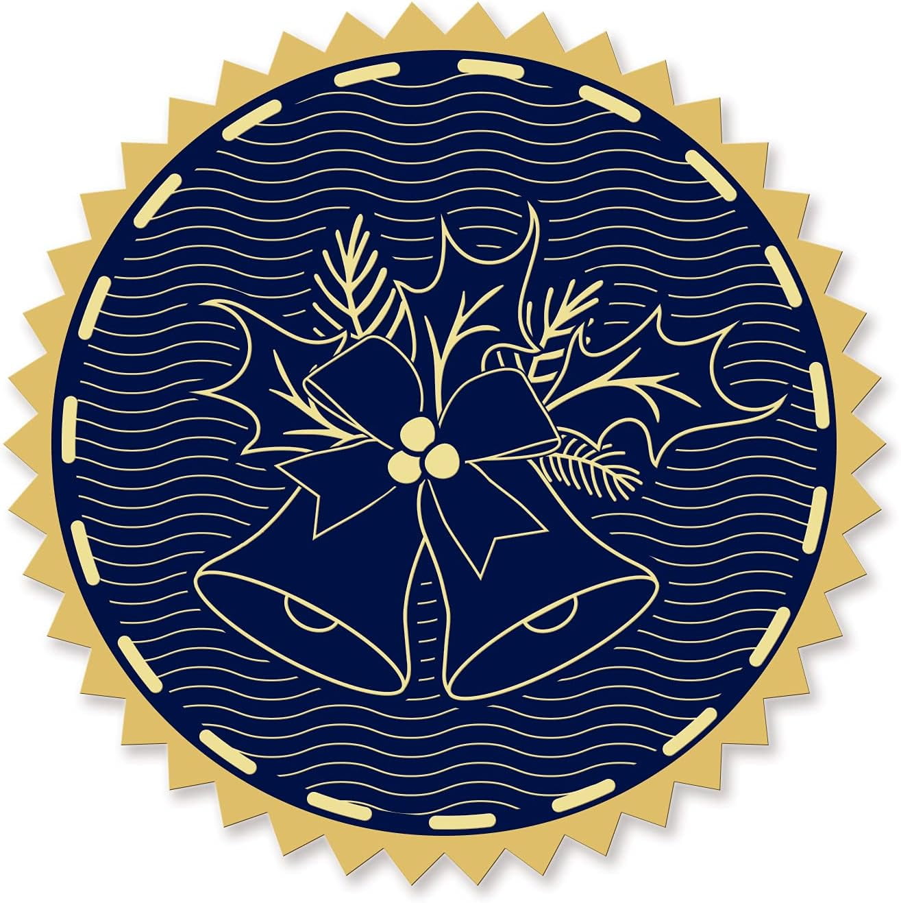 Golden Foil Certificate Seals Christmas Bell 2" Round Self Adhesive ...