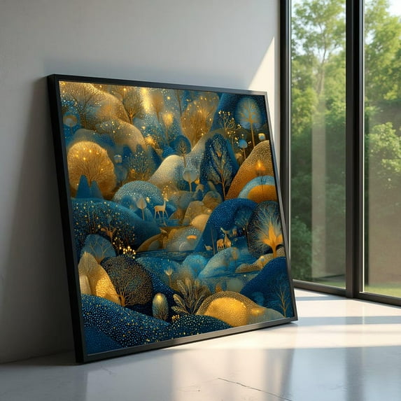 Golden Forest Nightscape Canvas, Gustav Klimt Wall Art, Nature ...