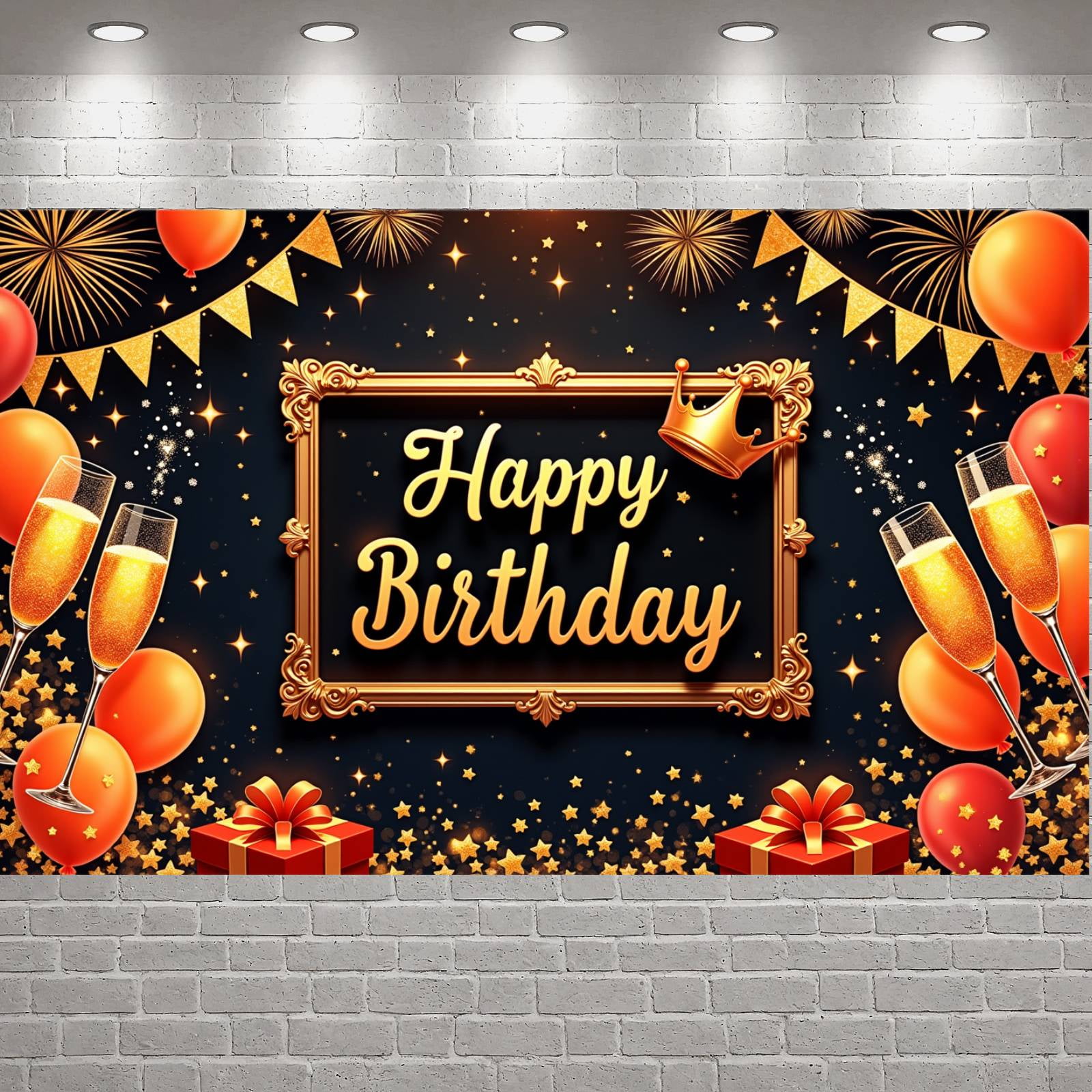 Golden Frame Banner Royal Crown Royal Backdrop Red Balloons Gold Stars ...