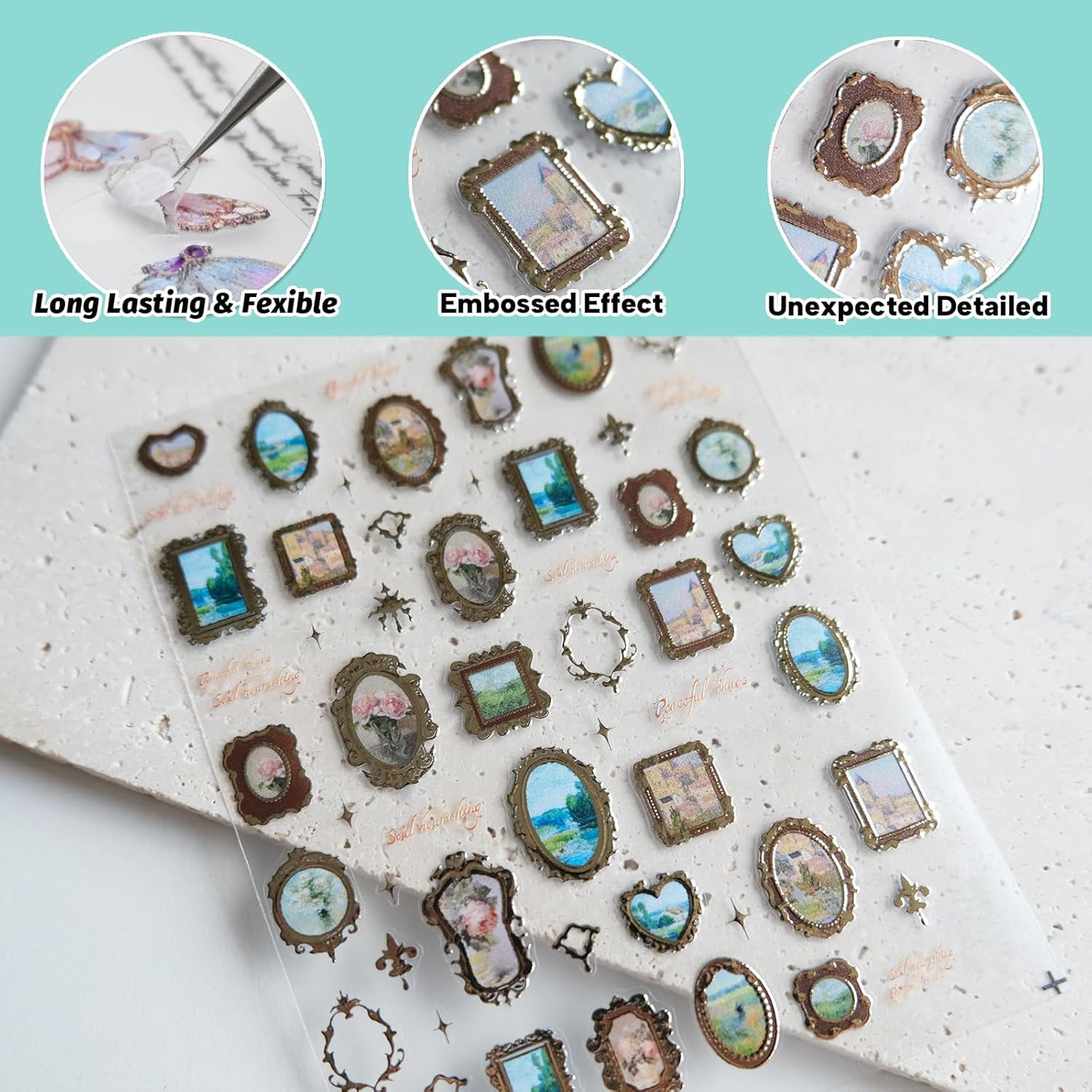 Golden Frame Nail Art Stickers, Embossed Nail Decals,Vintage Nail Art ...