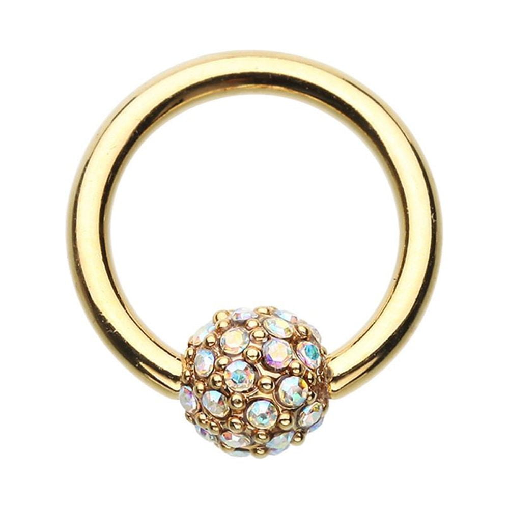 Golden Full Dome Pave Steel Captive Bead Ring - Walmart.com