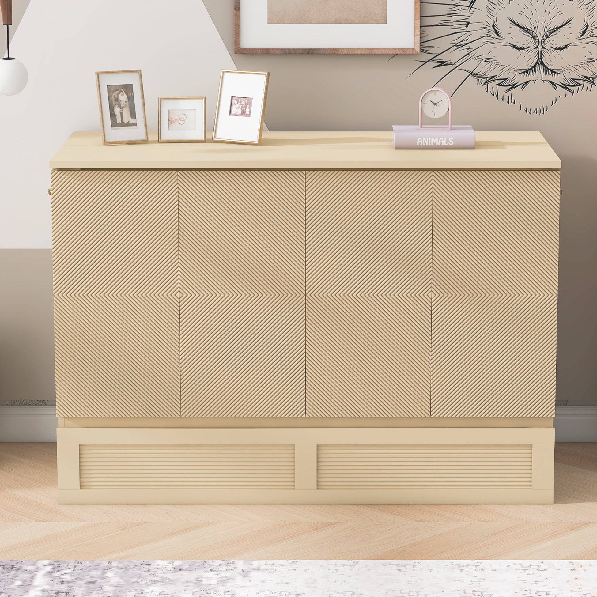 Golden Full Size Bed With Drawer & Sockets, Space Saving, Modern Design ...