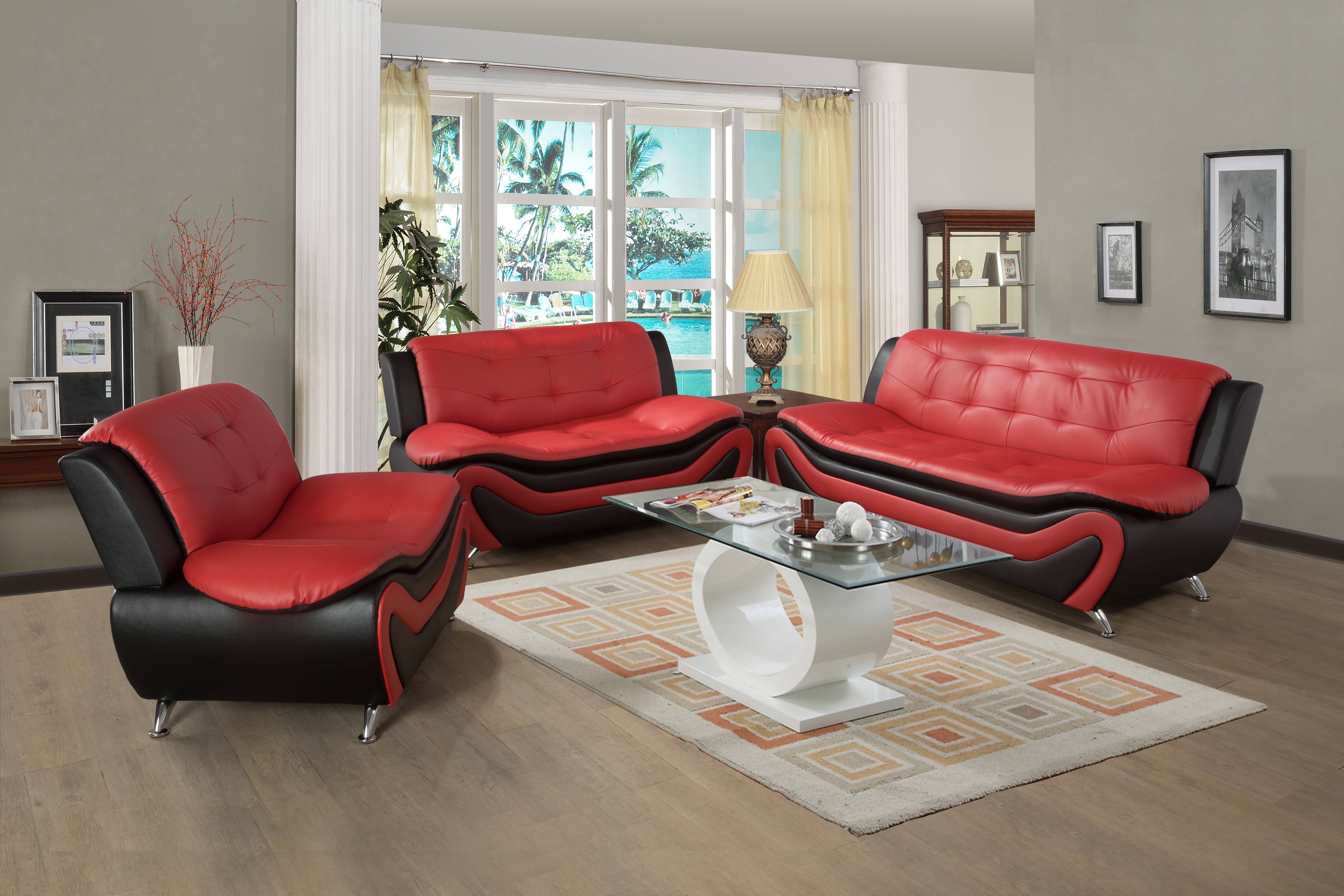 Golden Furniture 3 PCS Faux Leather Aldo Modern Sofa Set Living Room Set with Sofa Loveseat and Chair