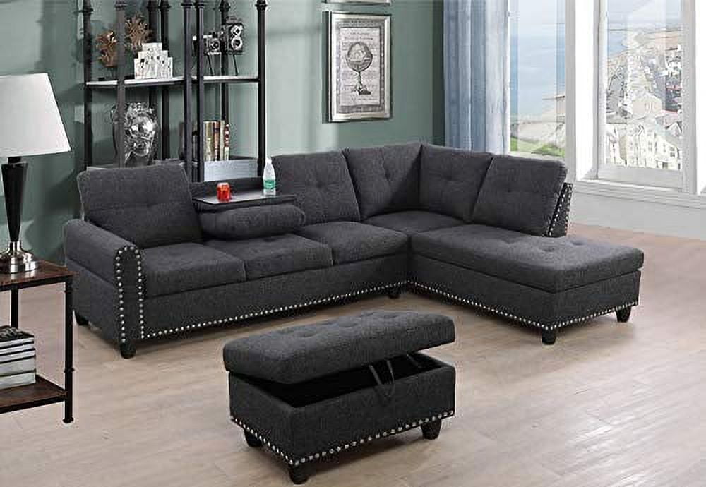 Golden Furniture Living Room Sectional Sofa Set, Linen Fabric Sectional ...