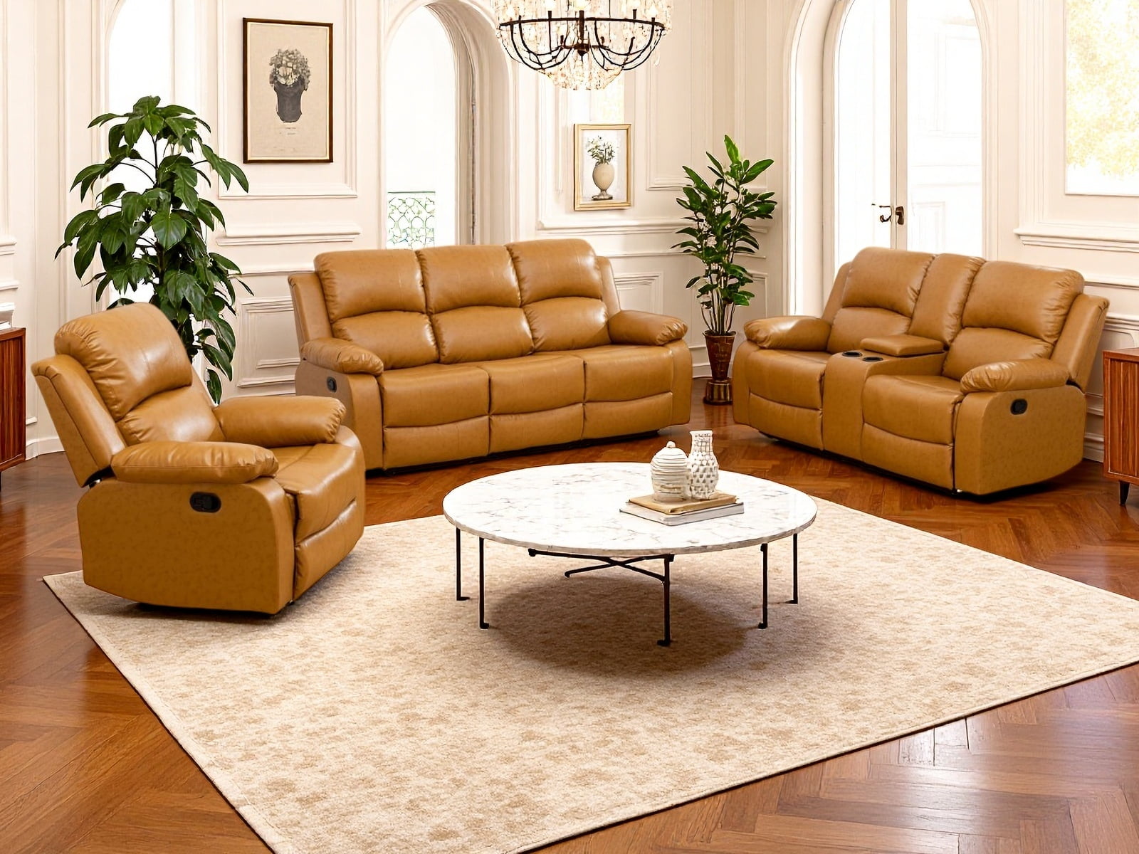Golden Furniture Recliner Sofa Set, Vegan Leather Reclining Sofa Set ...