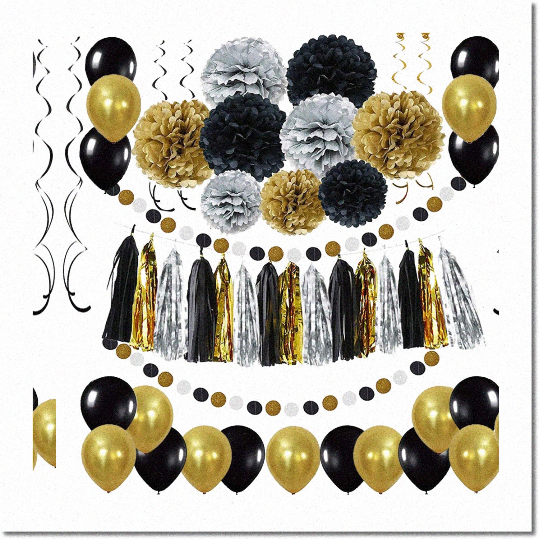 Golden Gala Party Kit: DIY Tissue Pom Poms, Balloons, Swirls & Garland ...