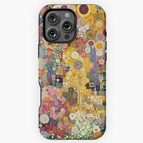 Golden Garden Floral Art Pattern iPhone Case 17 16 15 14 13 12 11 Pro ...
