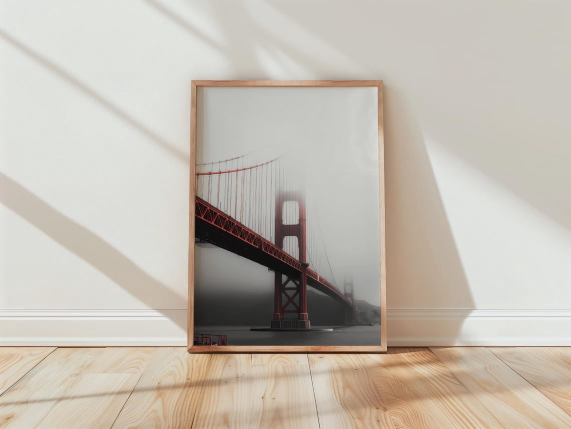 Golden Gate Bridge Black and White with Red Accent Poster Unframed ...