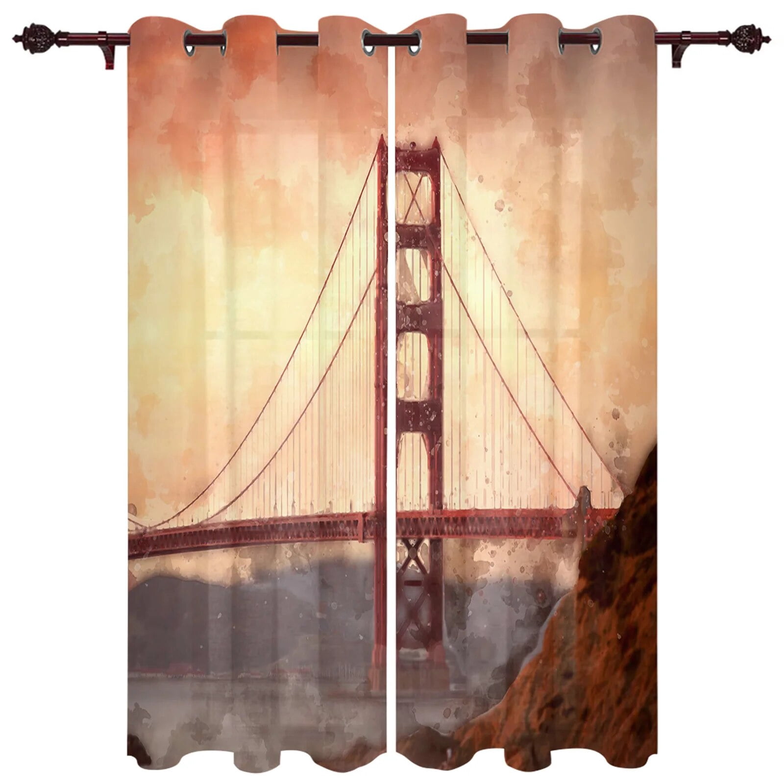 Golden Gate Bridge Modern Living Room Curtains Polyester Used In ...