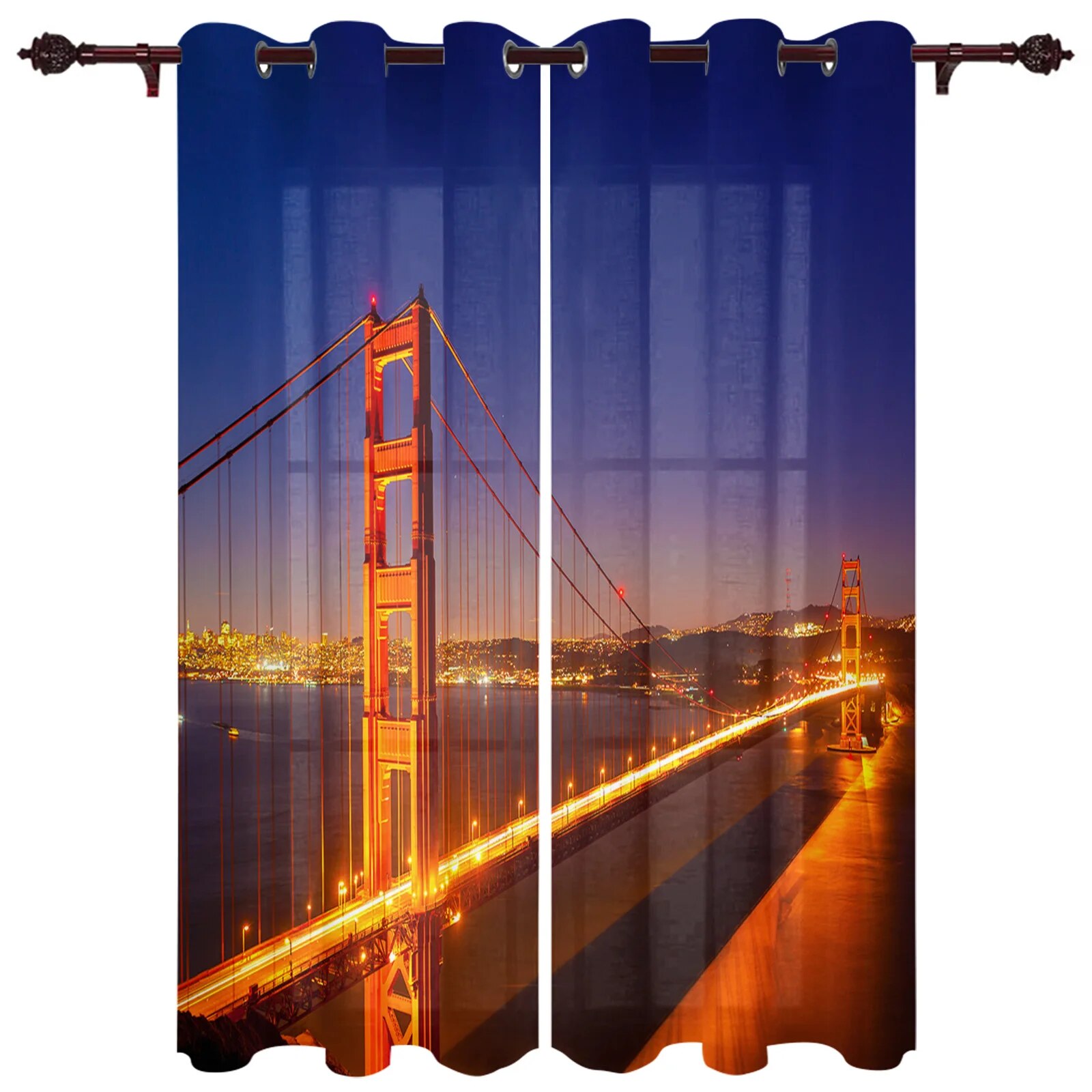 Golden Gate Bridge Night View Valance Window Curtains For Living Room ...