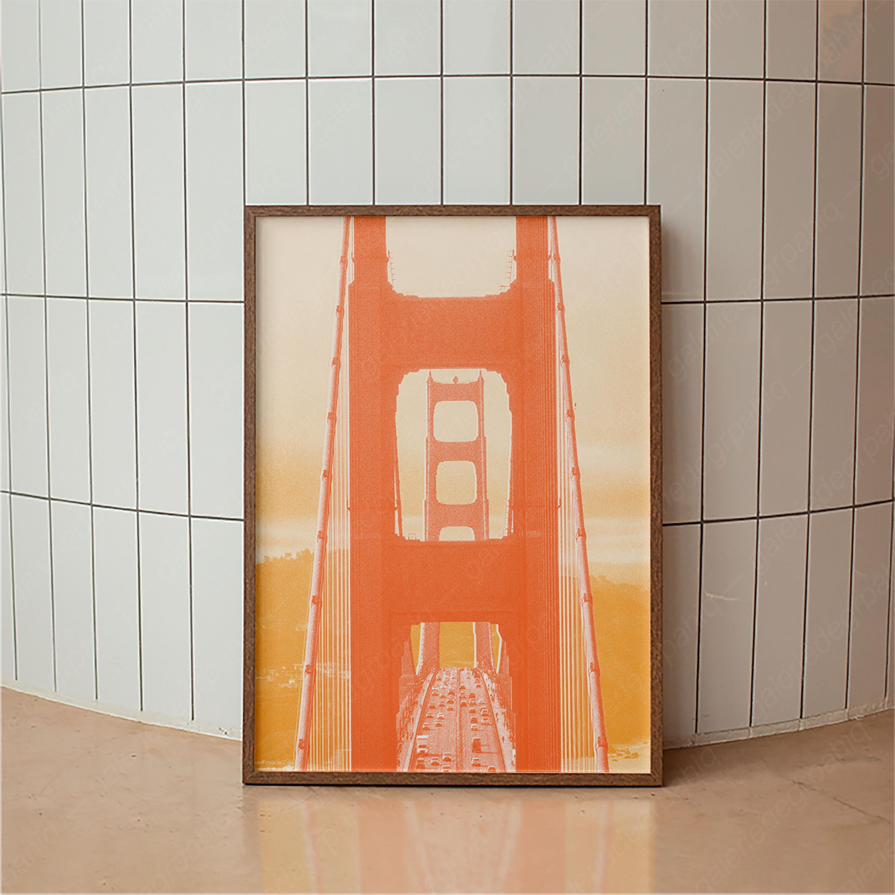 Golden Gate Bridge Risograph ALT – San Francisco Riso Print, Red Orange ...
