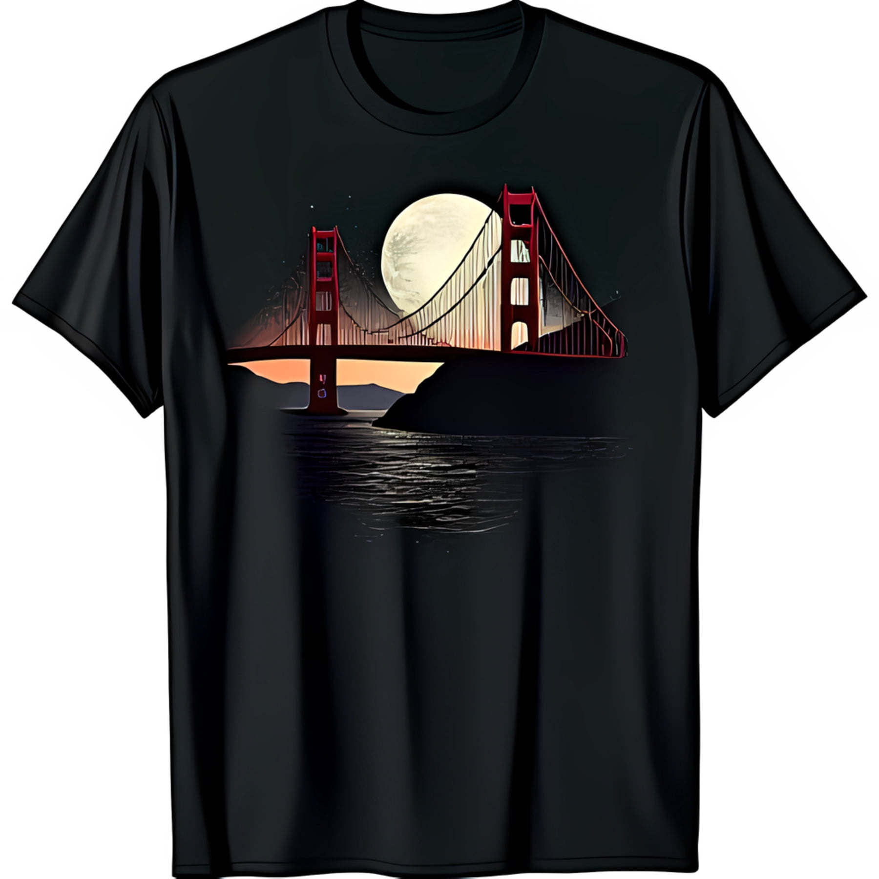 Golden Gate Bridge T-Shirt Iconic San Design with Full Moon & Stars ...