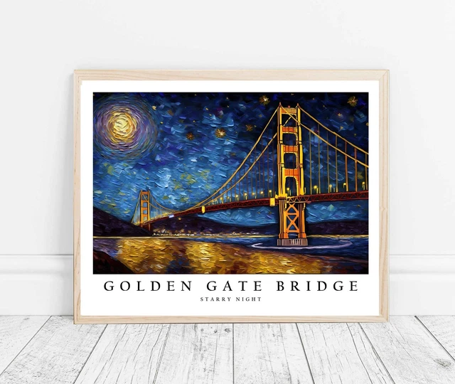 Golden Gate Bridge Van Gogh City Starry Night Art Print Poster Wall Art ...