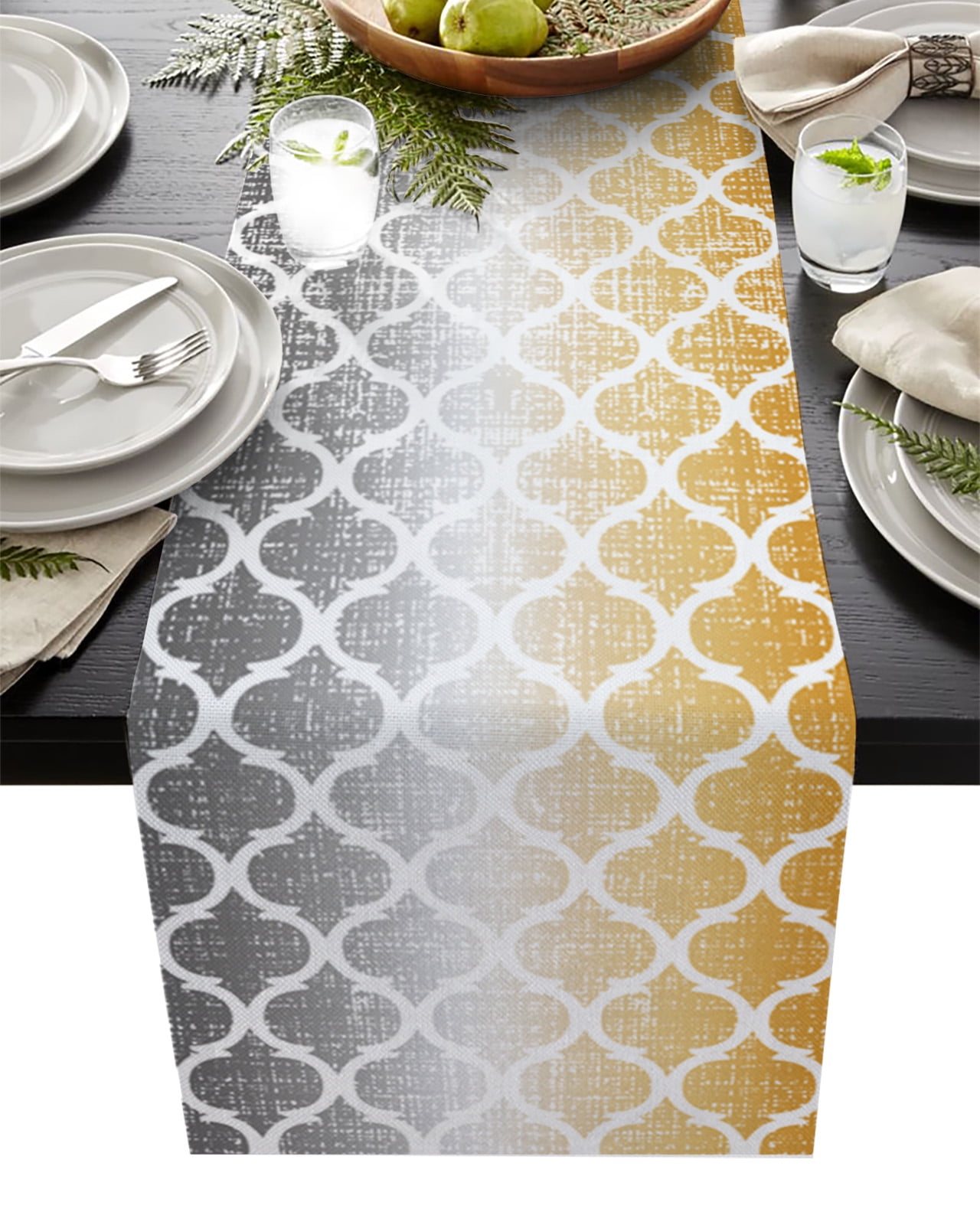 Golden Geometric Scales Linen Cotton Table Runner Wedding Party Table ...