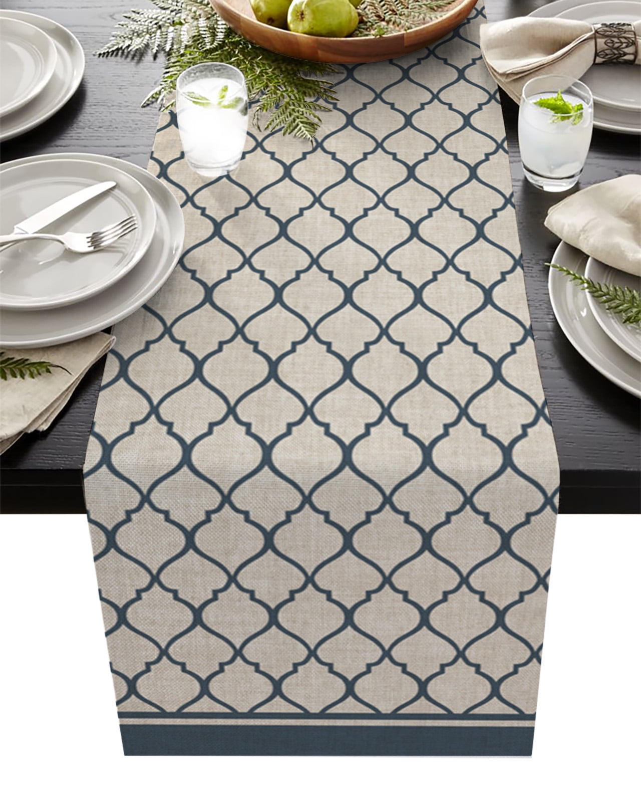 Golden Geometric Scales Linen Cotton Table Runner Wedding Party Table ...