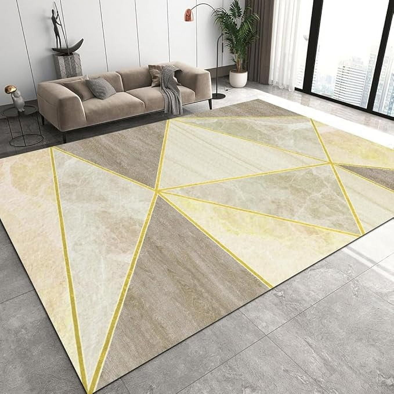 Golden Geometric Triangle Large Area Rugs, Wood Grain Runner Rugs, Non ...