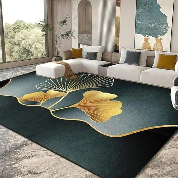 Golden Ginkgo Area Rug, Leaf Light Luxury Non Slip Noise Reduction ...