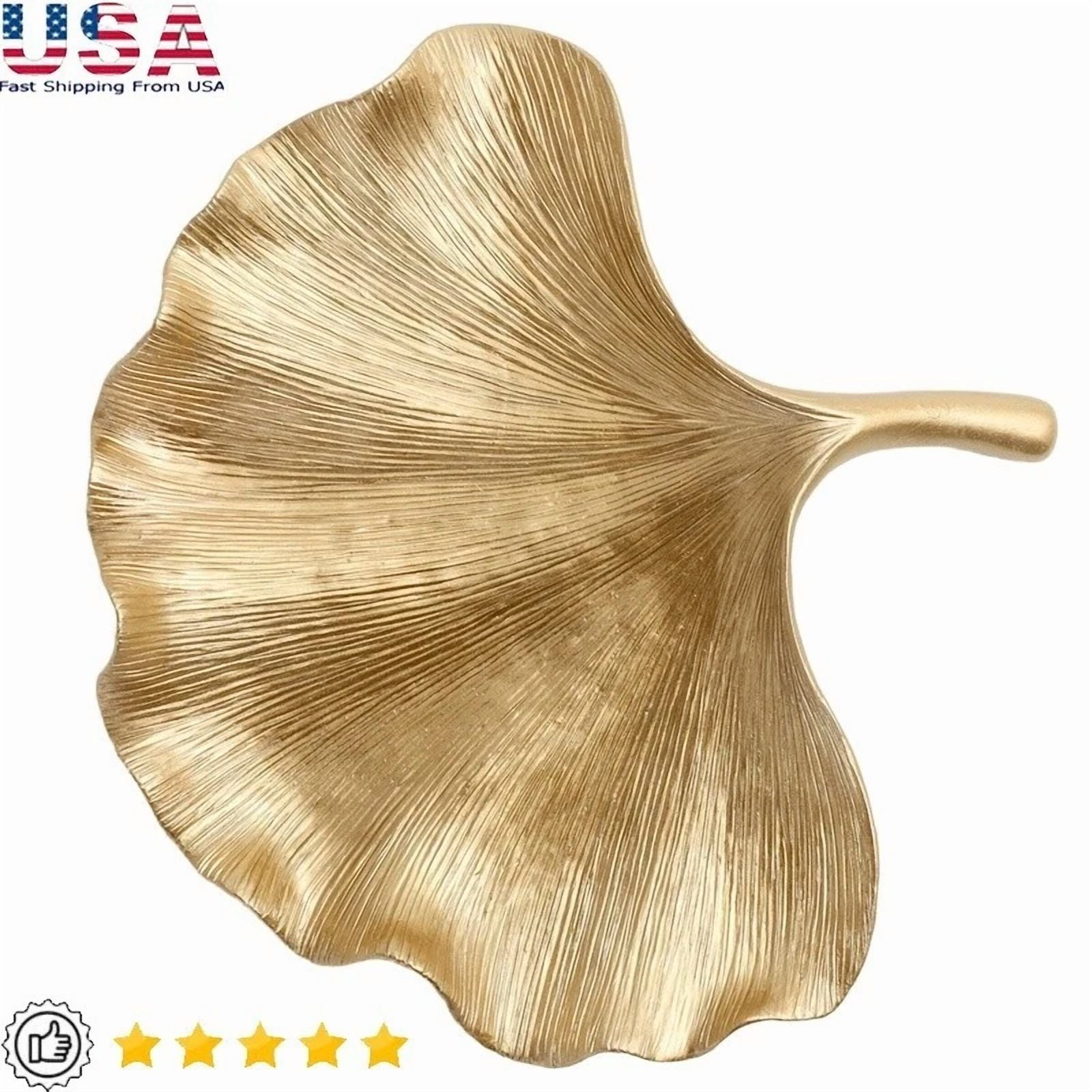 Golden Ginkgo Leaf Trinket Tray Indoor Tabletop Decor Jewelry Storage ...