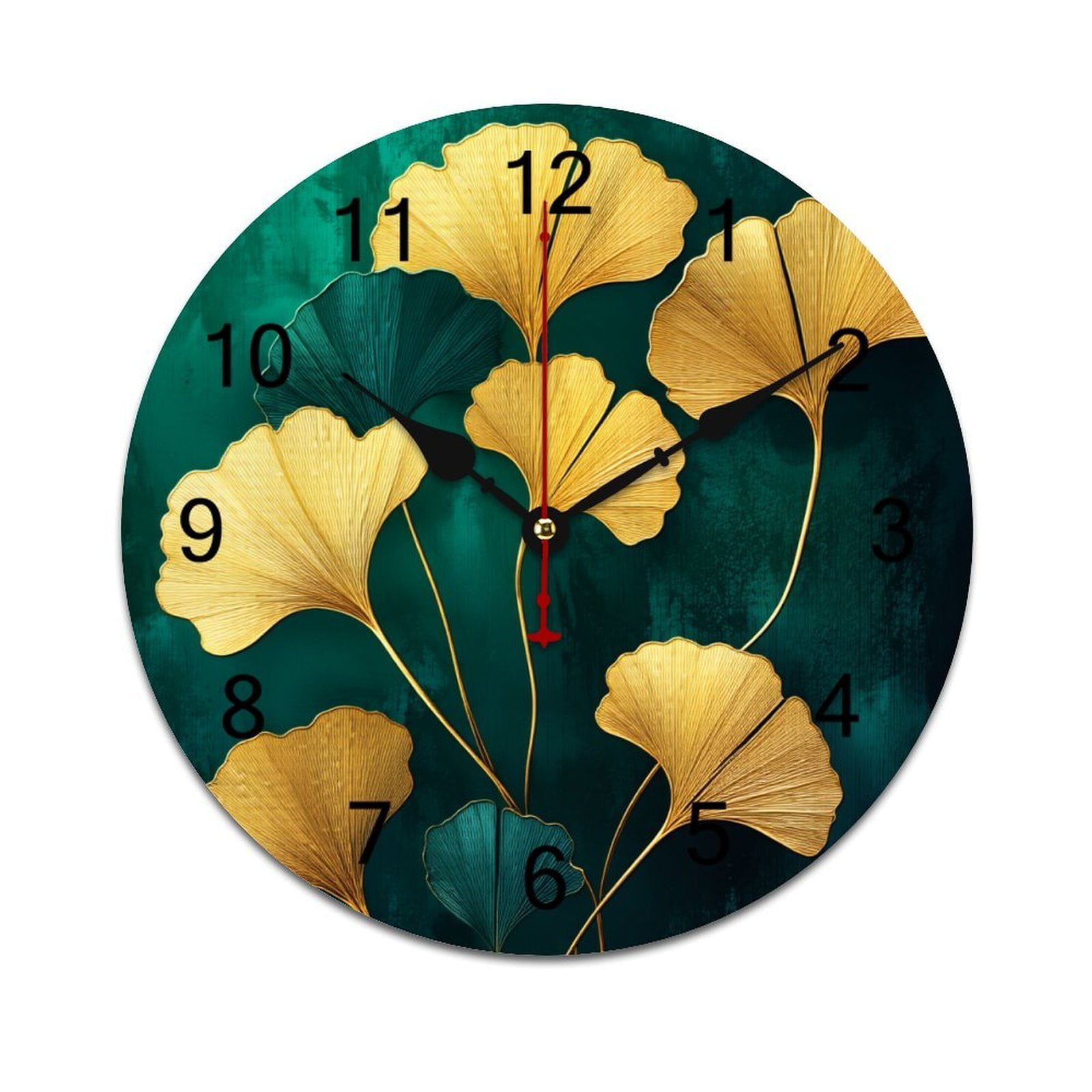 Golden Ginkgo Leaves Art-2 Bedroom Wall Clock Large Modern Kitchen ...