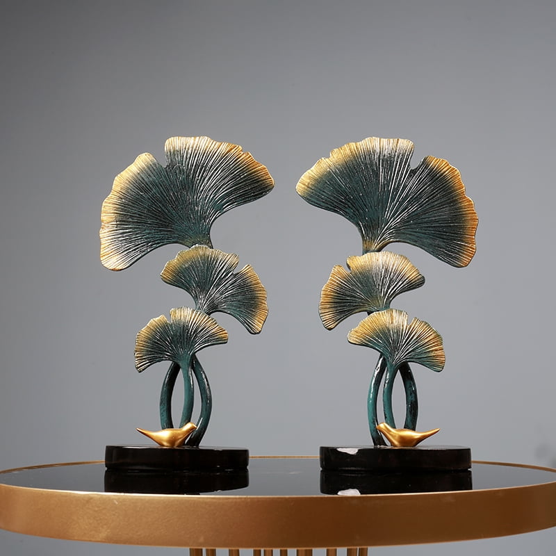 "Golden Ginkgo" Nordic Luxury Decor Set - Deer & Leaves Sculpture for ...