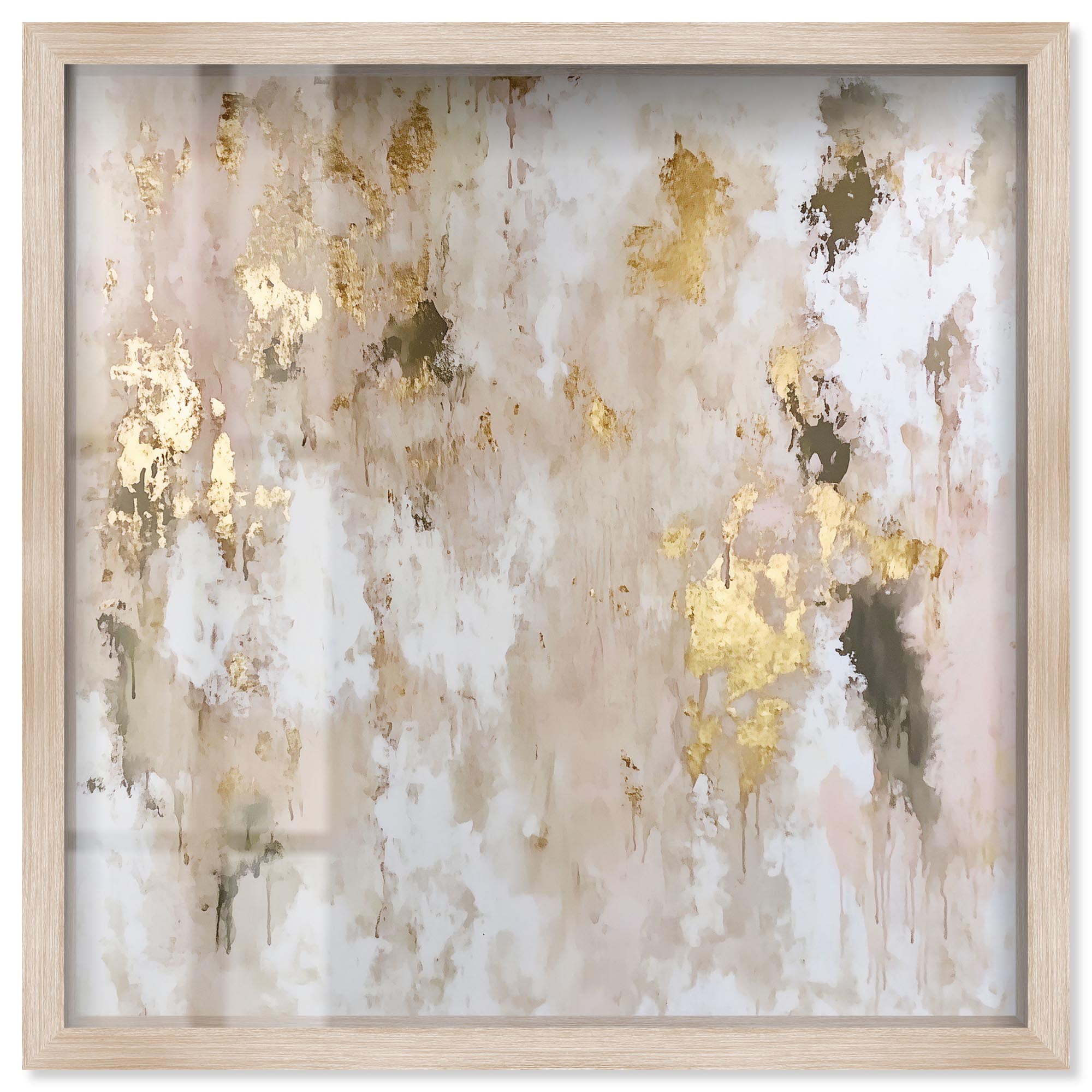 Golden Glimmer Gesture II Shadowbox Print Neutral Wall Art by Art Remedy, Blonde Frame, 24 x 24 ...