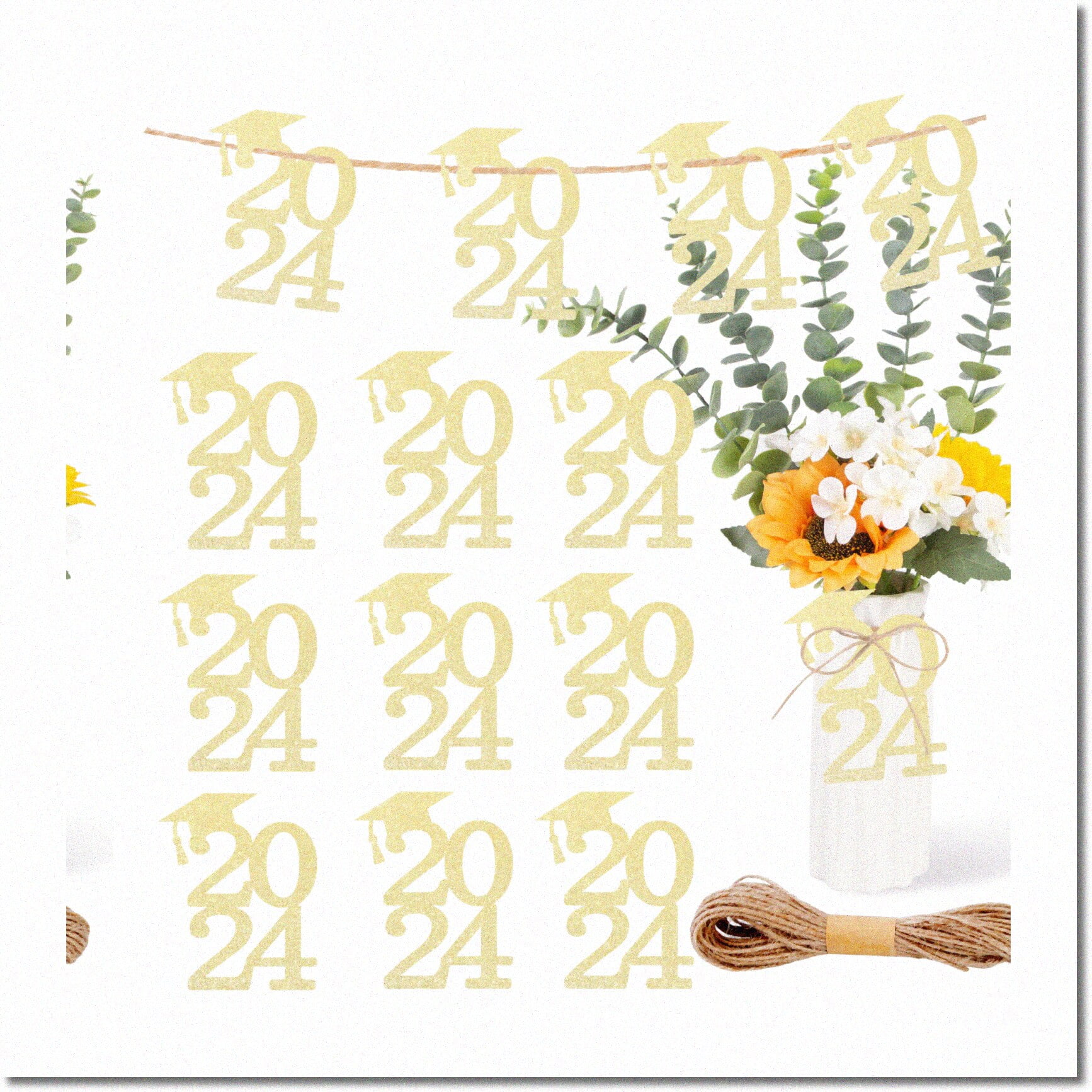 2024 Grad Party Pack - Golden Glitter Cutouts & Centerpieces (24 Double ...
