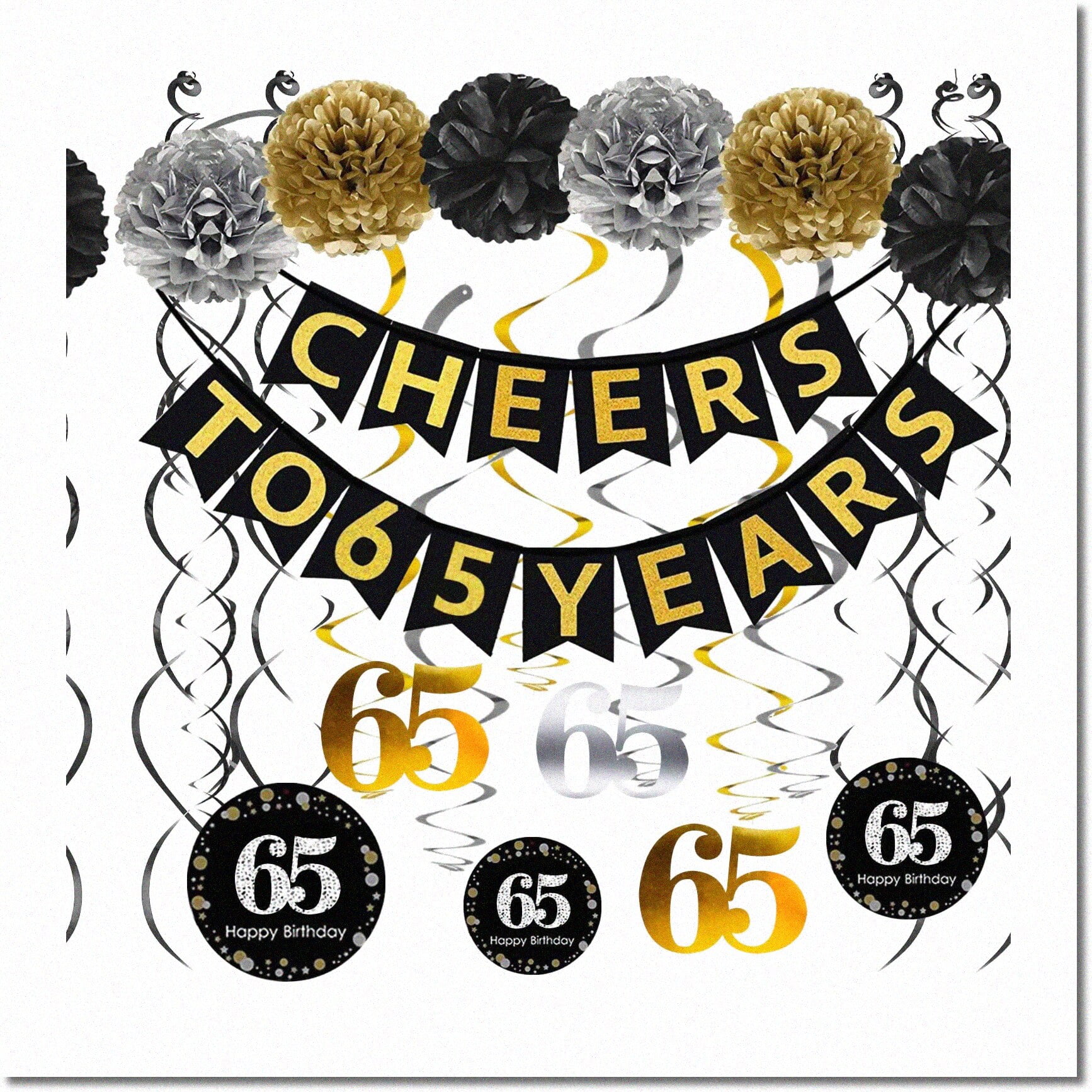 Golden Glitter 65th Birthday Bash Kit - Sparkling Cheers to 65 Years ...