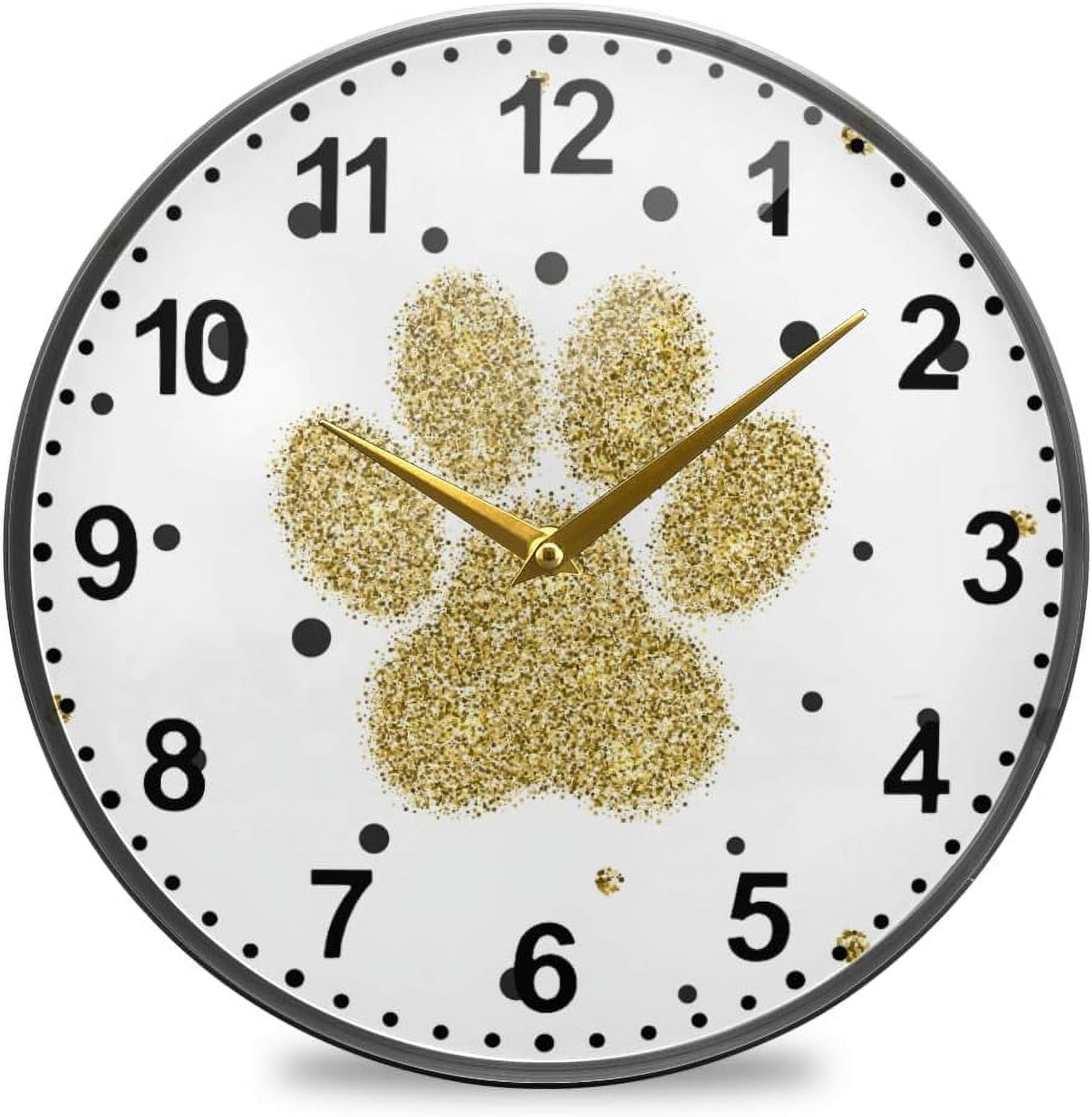 Golden Glitter Animal Paw Pattern Wall Clock Silent Non Ticking 12 Inch ...