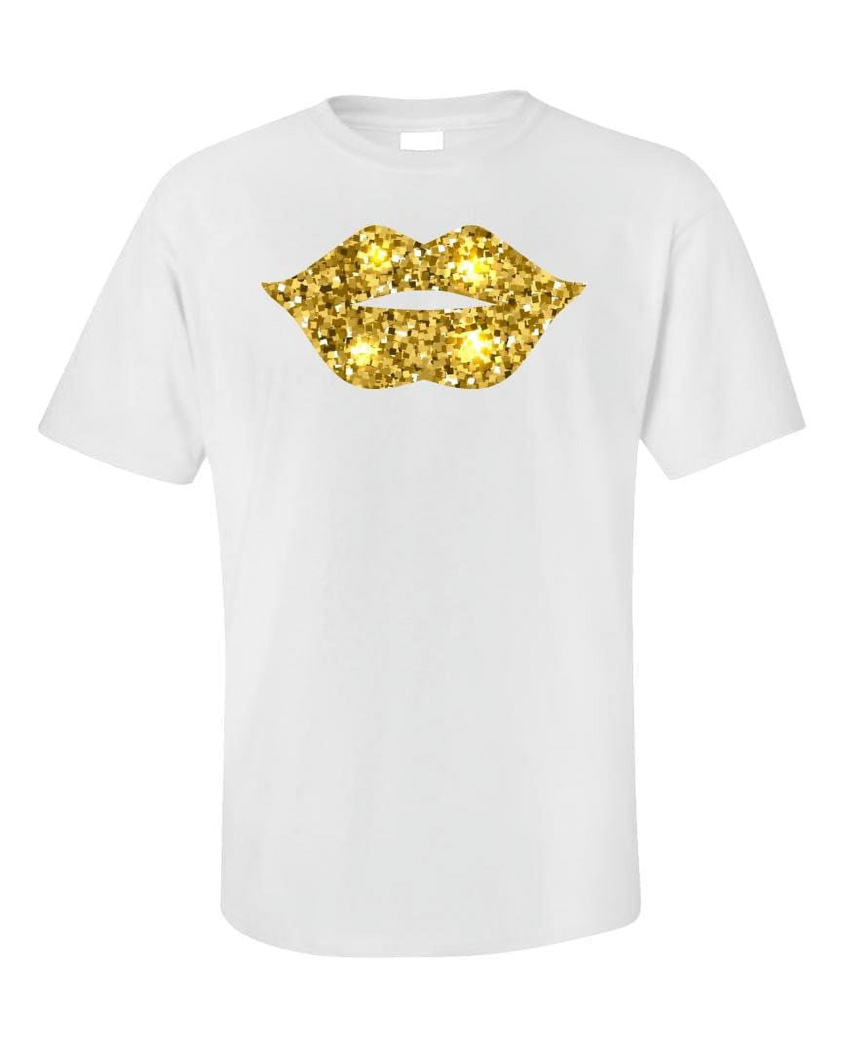 Sparkly Golden Glitter Lips T-Shirt for Women, Stylish Graphic Tee ...