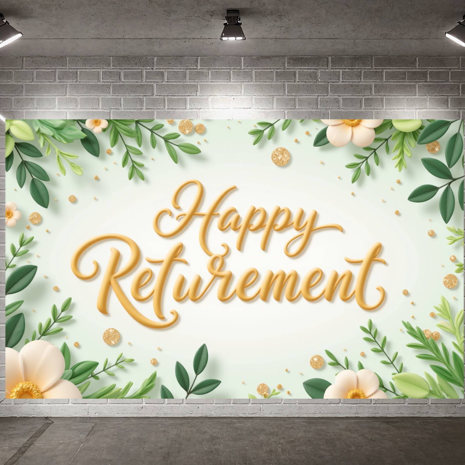 Golden Glitter Retirement Banner Green Leaf Happy Retirement Display ...