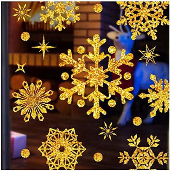 Golden Glitter Snowflake Winter Window Clings Window Decorations ...