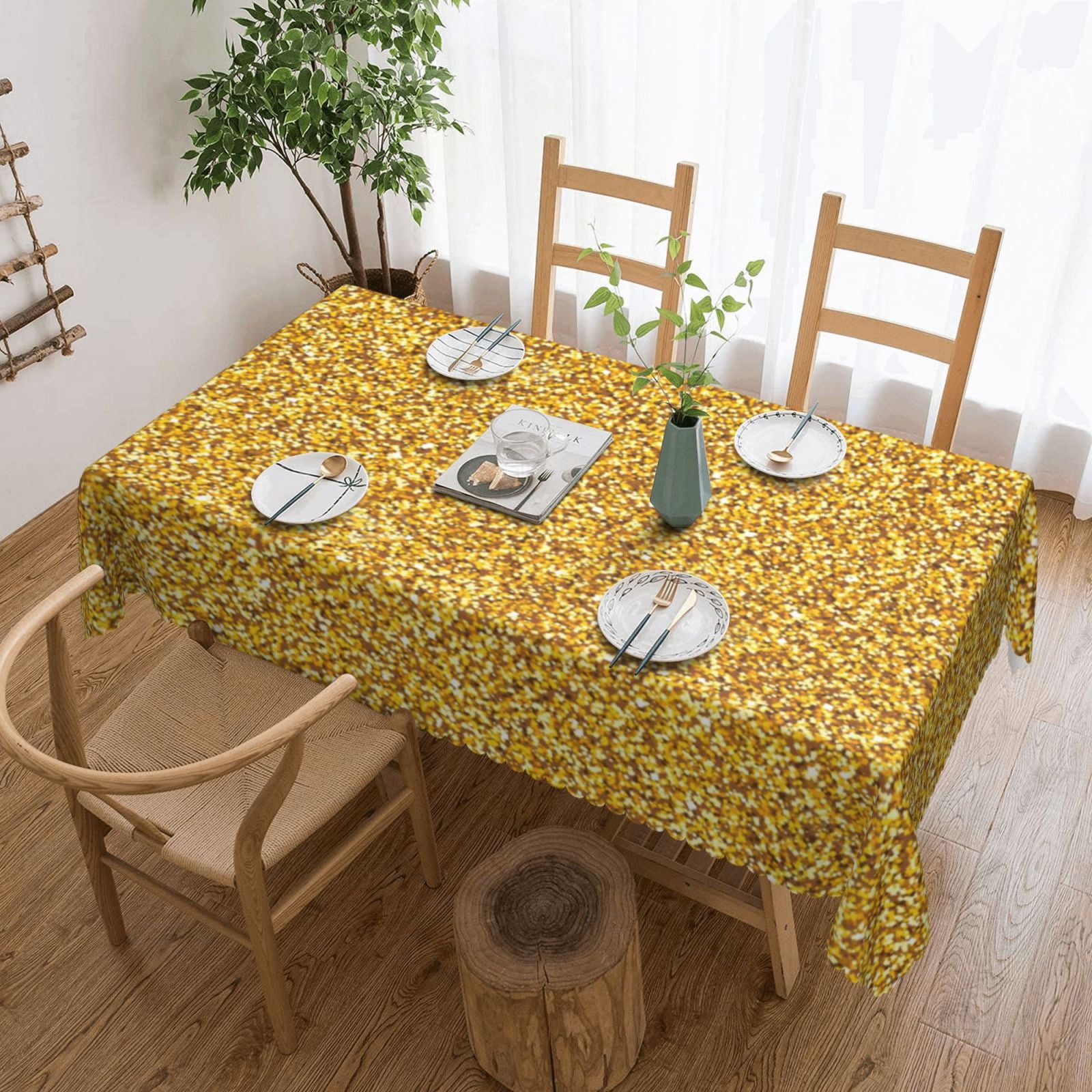 Golden Glitter Texture Rectangle Table Cover Dust-Proof Tabletop ...
