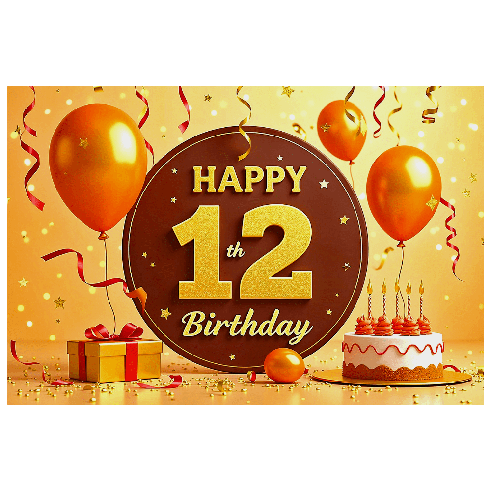 Golden Glittery 12th Birthday Banner Backdrop Party Decoration ...