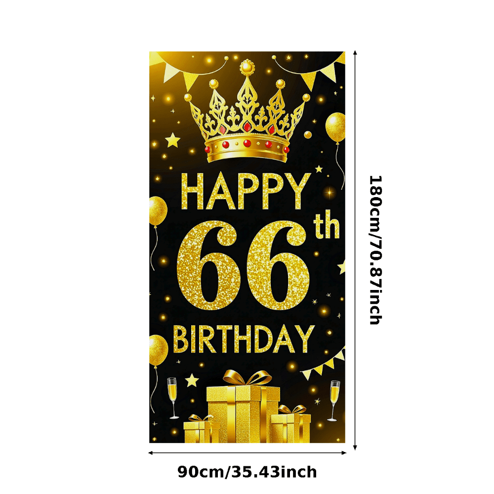 Golden Glittery 66th Birthday Banner with Crown Balloons and Gifts ...