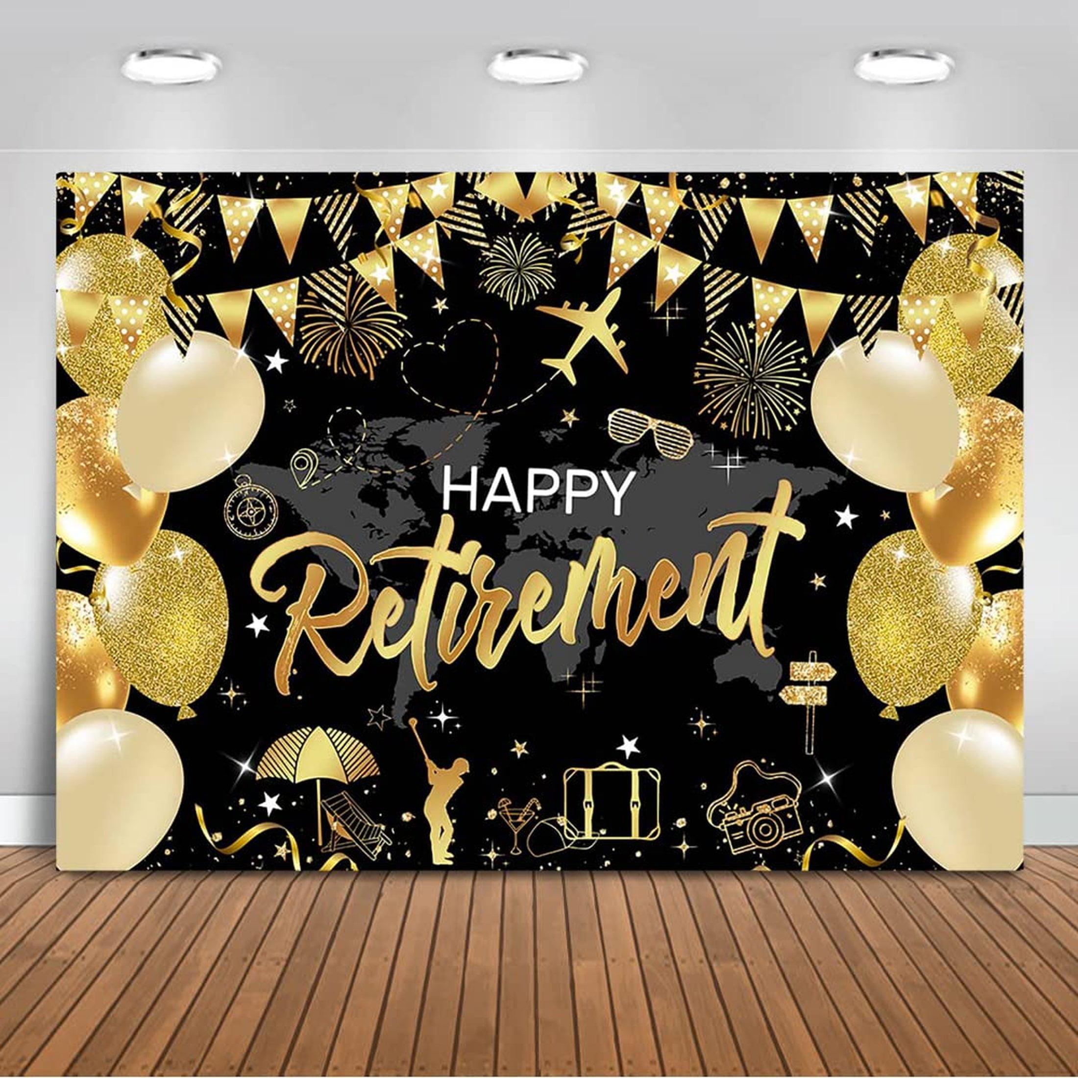 Golden Glow Retirement Backdrop - Celebrate with a stunning black and ...