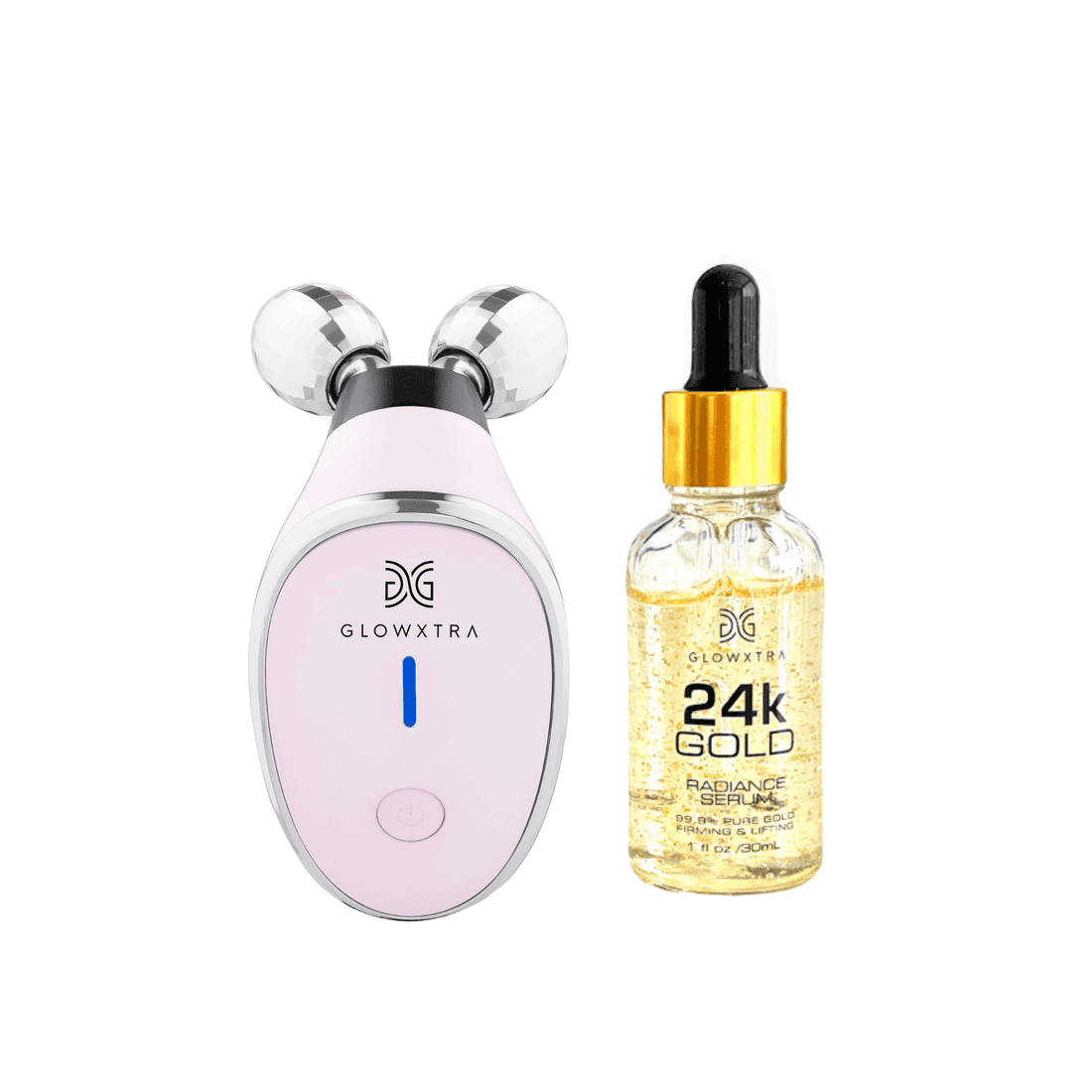 Golden Glow Set: Microcurrent Facial Roller + 24K Gold Serum (Pink ...