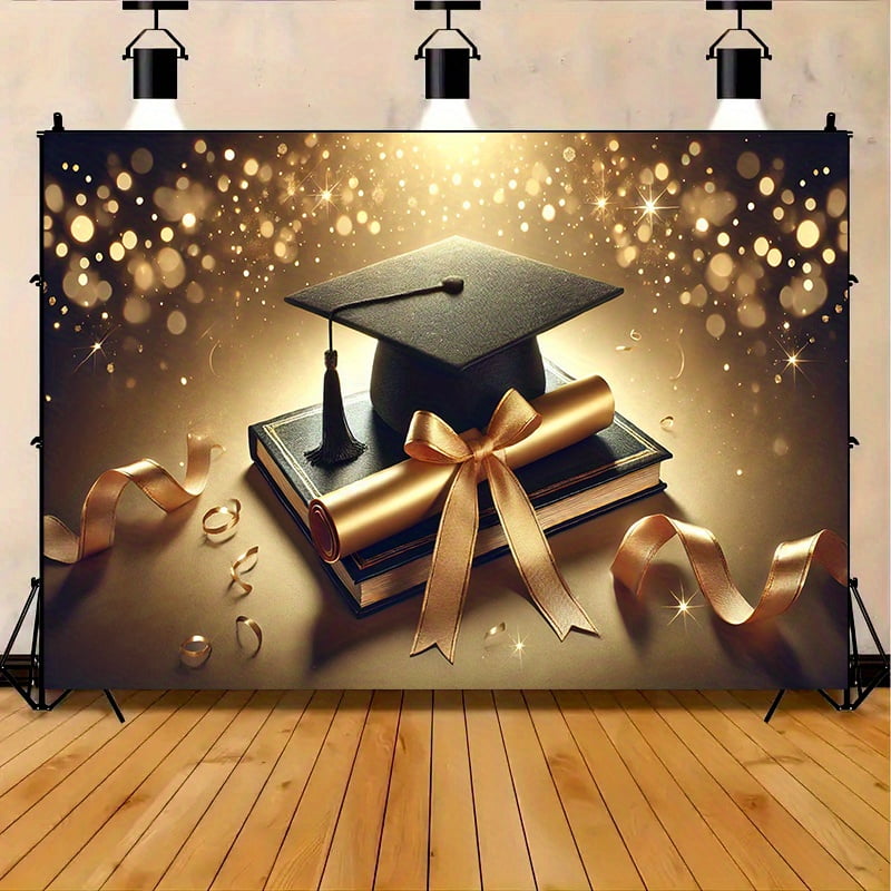 Golden Graduation Cap -Polyester Party Banner, Versatile Decoration for ...