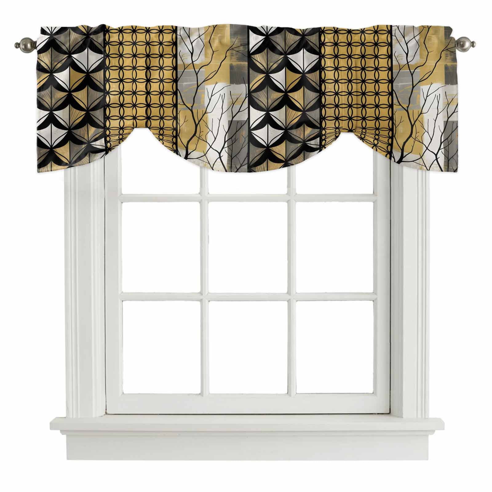 Golden Gray Tie Up Valance Curtains Black Circle Branches Vintage ...