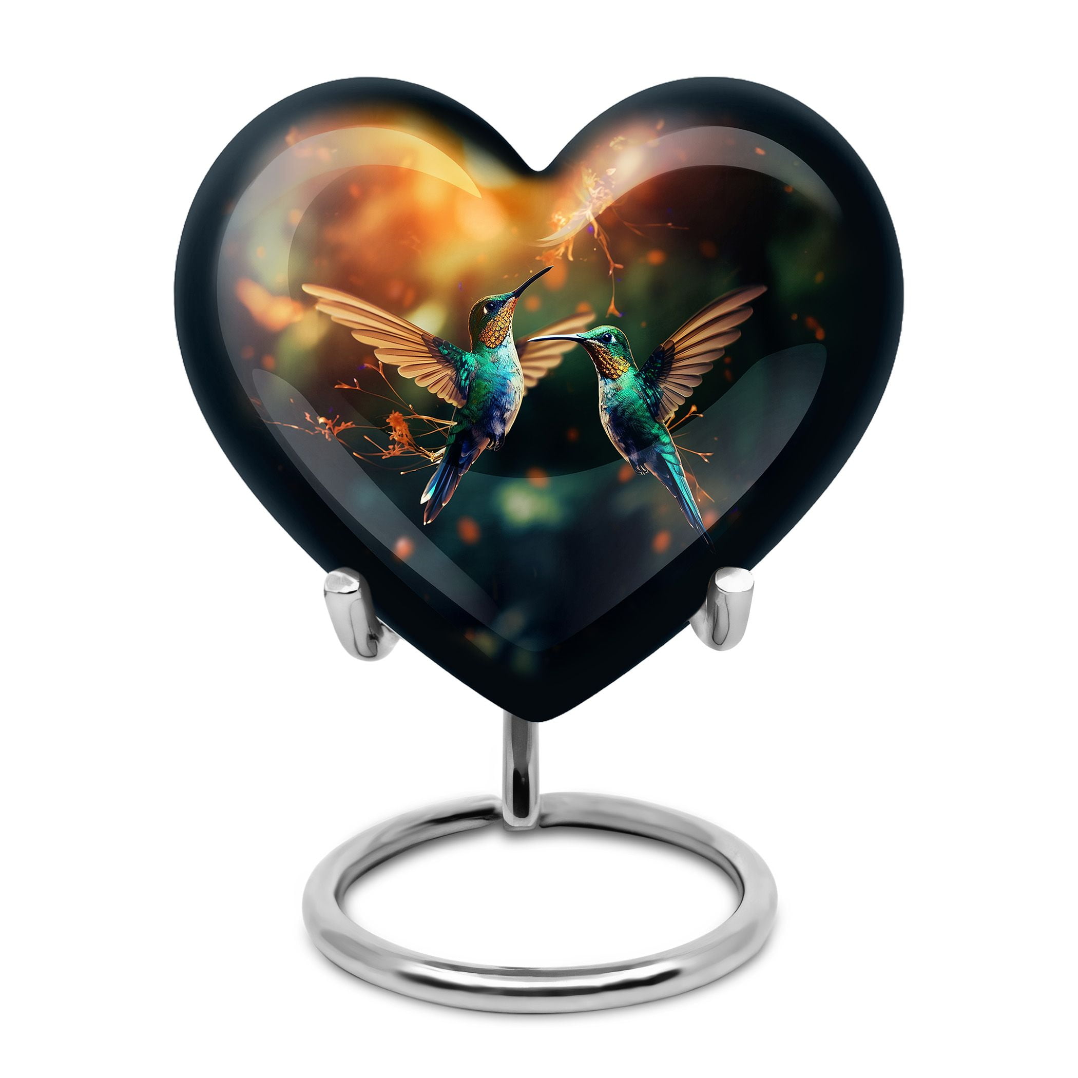 Golden &Green Humming Birds Urn - Heart Urn For Ashes - Keepsake Urn- Funeral Urns For Human ...
