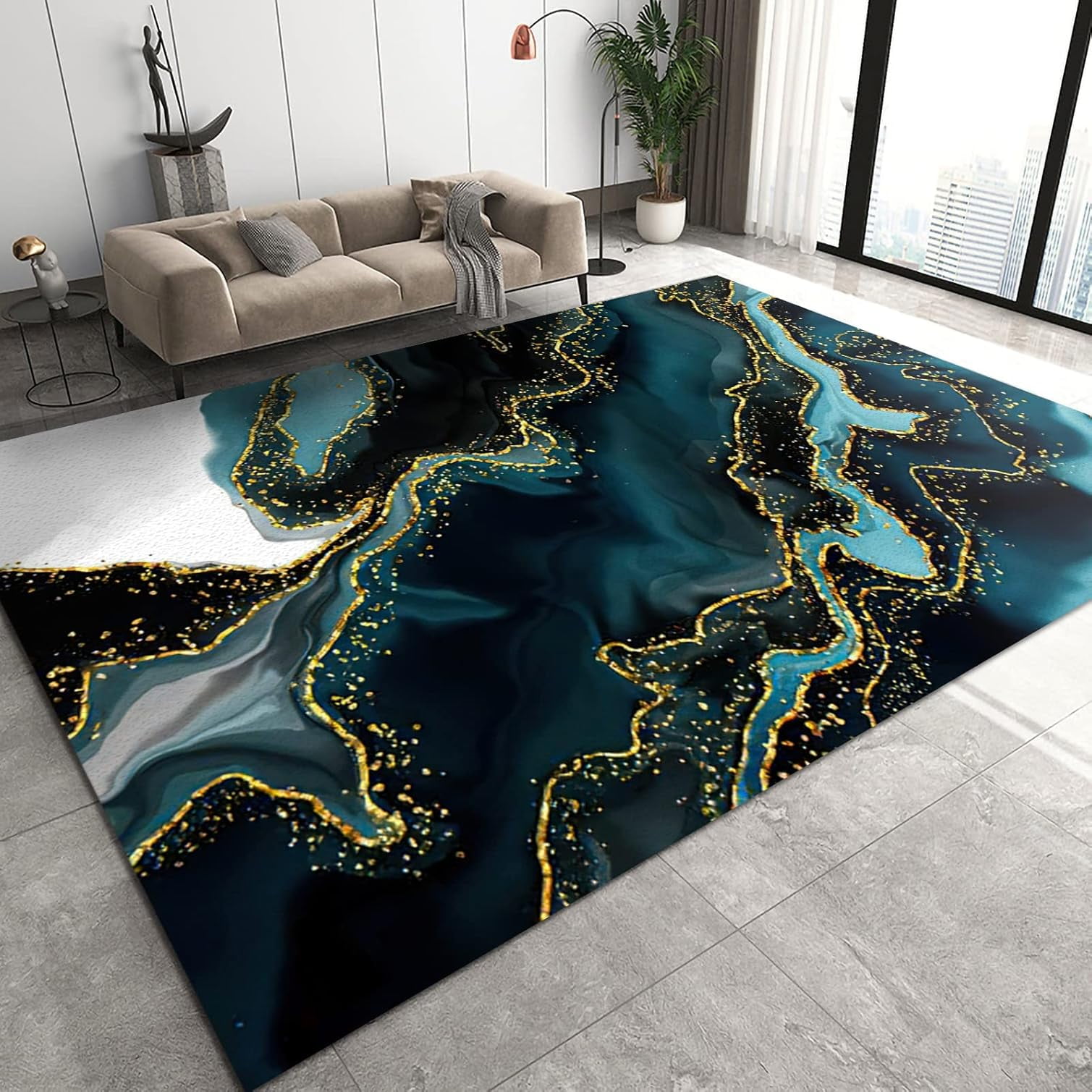 Golden Green Oil Painting Area Rugs, Watercolor Art Carpet, Porch Mat ...