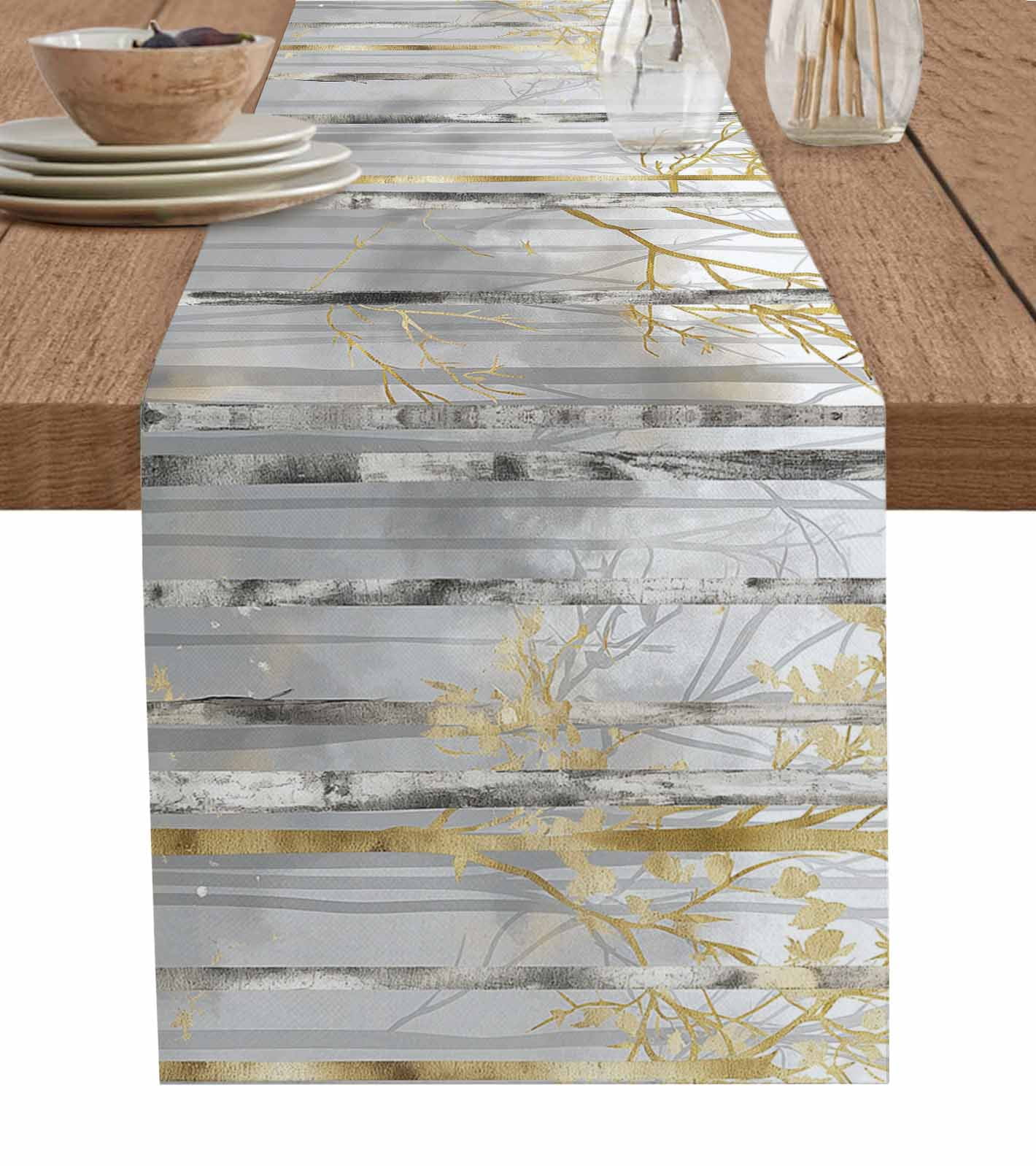 Golden Grey Tree Table Runner Oil Painting Forest Abstract Art ...