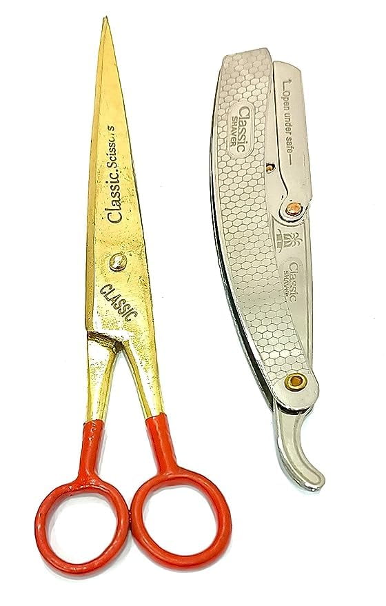 Golden Hair Cutting Scissor With Classic Stainless Steel Razor ...