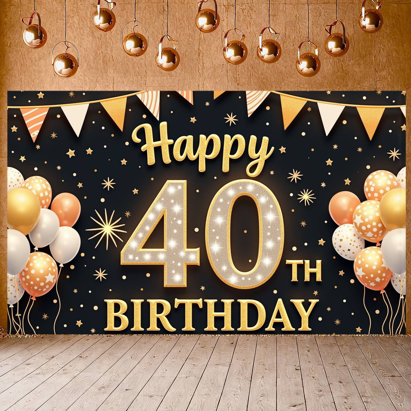 Golden Happy 40th Banner Silver 40th Birthday Display Balloon Decor ...