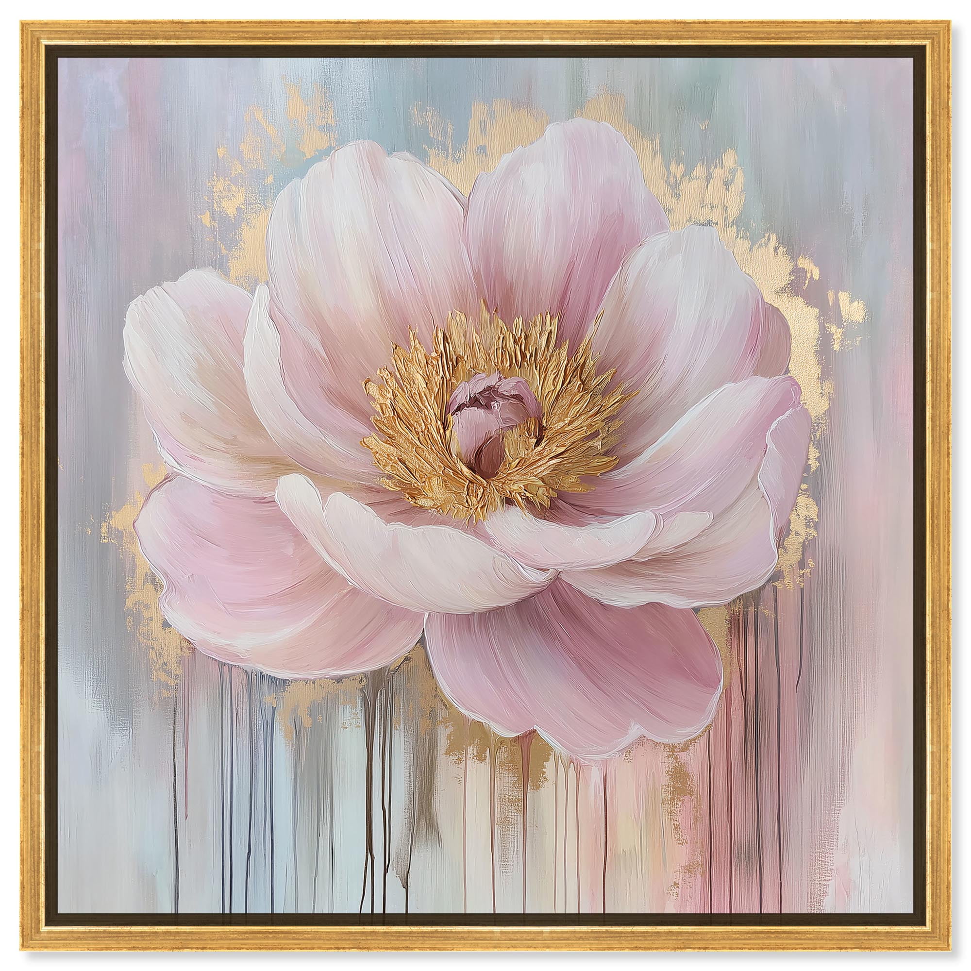 Golden Harmony in Blush Canvas Flower Art by Art Remedy, Gold Frame, 16" x 16" - Walmart.com