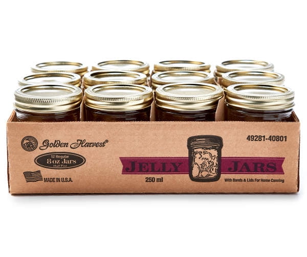 Golden Harvest Jelly Jars, 8oz Regular Mouth, 12 Count, Canning ...