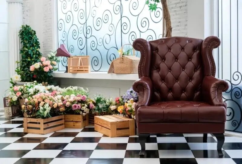 Golden Headboard Chairs Table Lights Photography Backdrops Interior ...