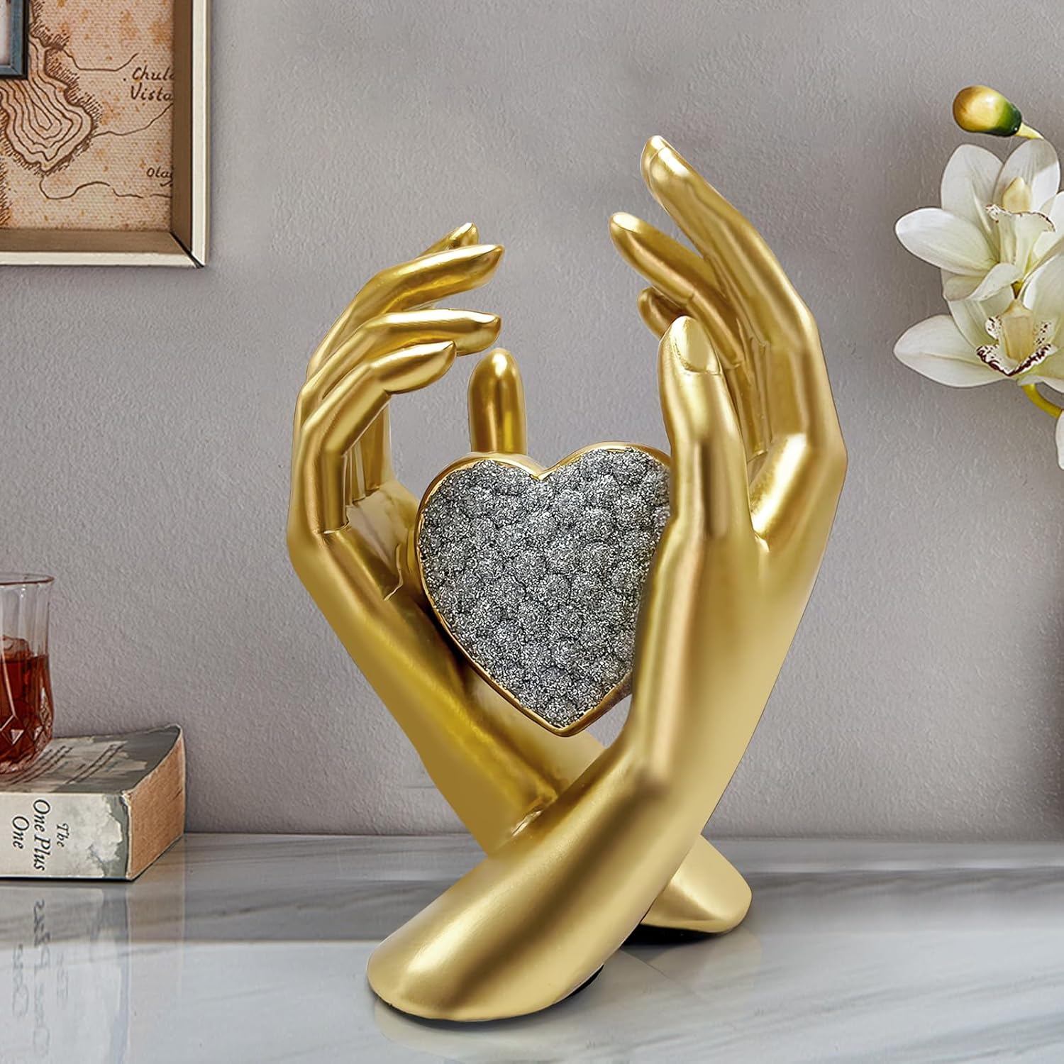 Golden Heart Hand sculpture small statue Small statue - Walmart.com
